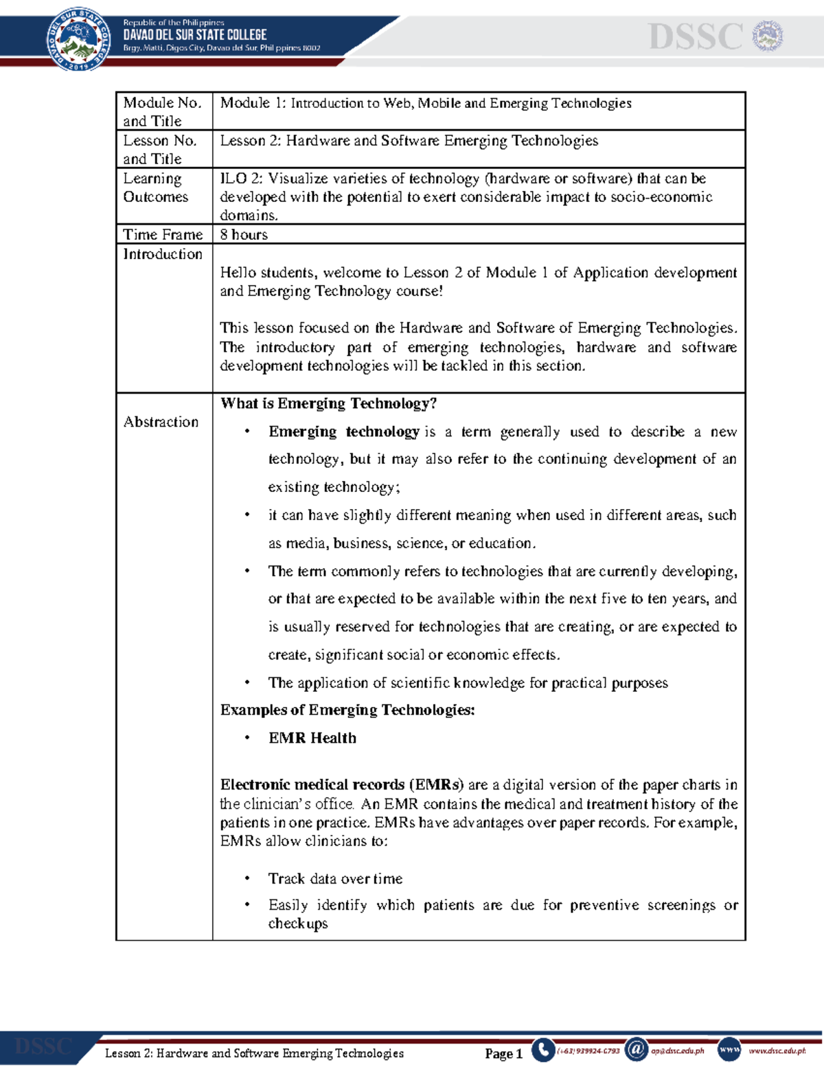 Lesson 2 Hardware and Software Emerging Technologies - Module No. and ...