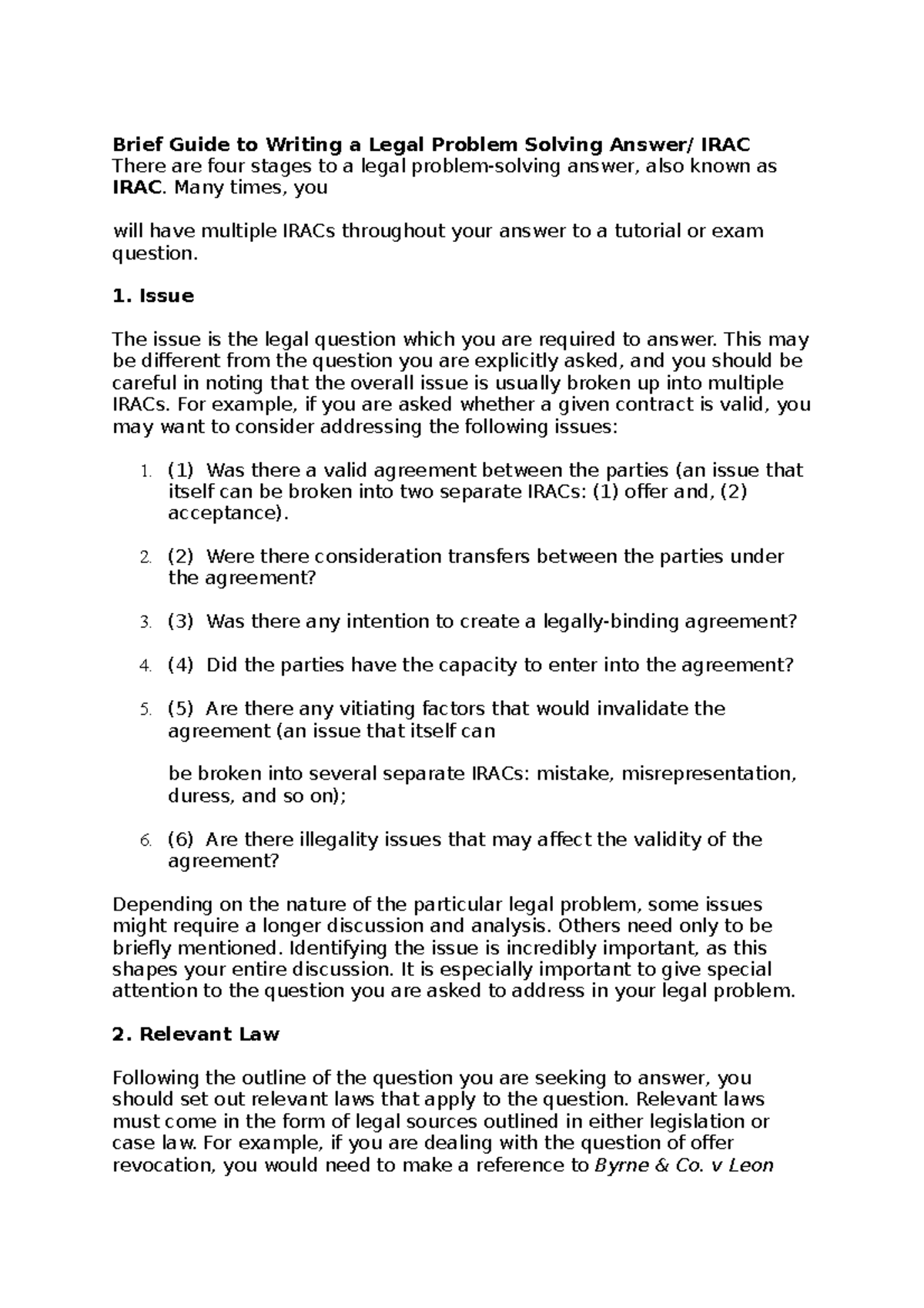 A - how to do irac - Brief Guide to Writing a Legal Problem Solving ...