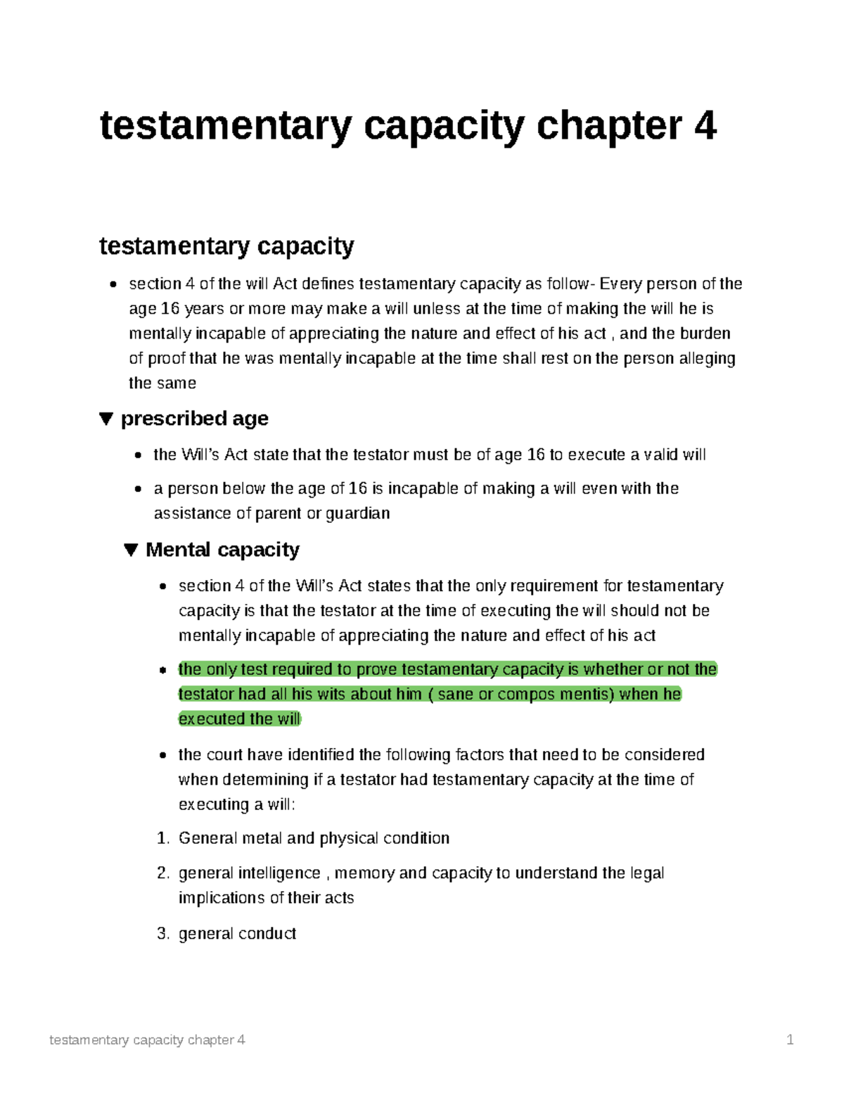 Testamentary capacity - Studocu