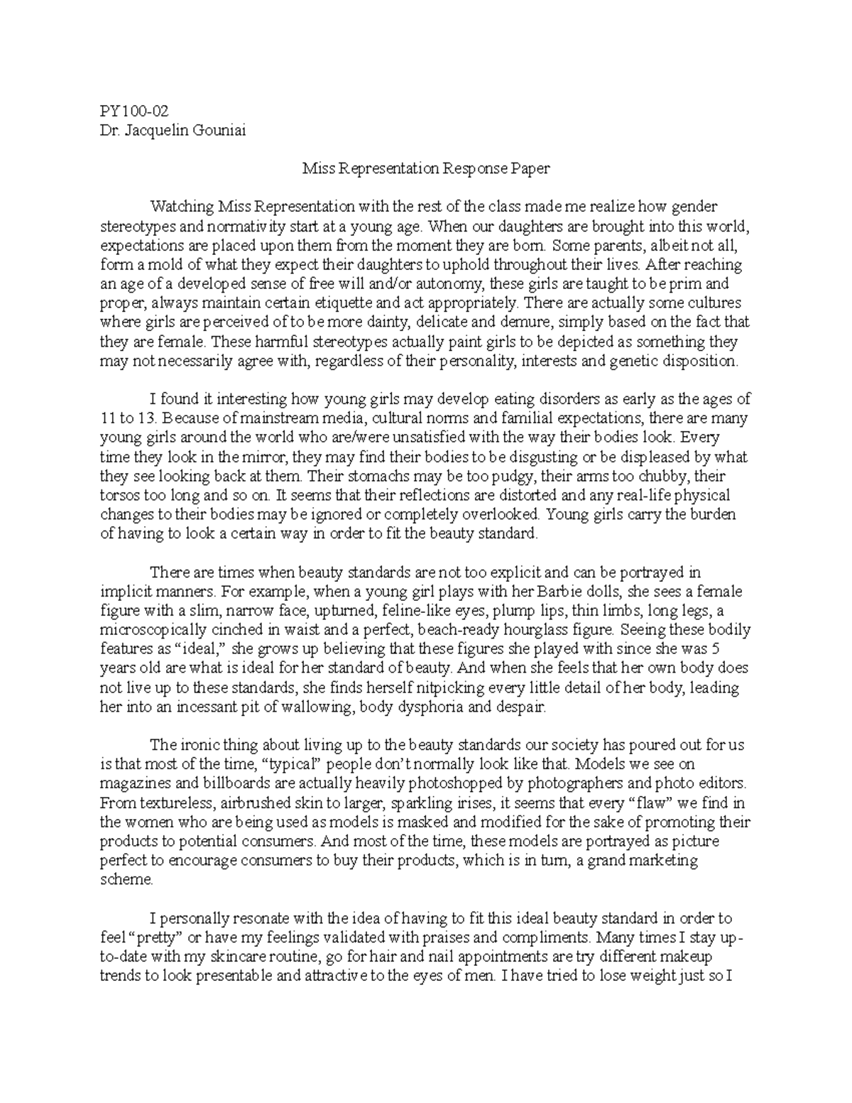 Miss Representation - Personal Adjustment - Studocu