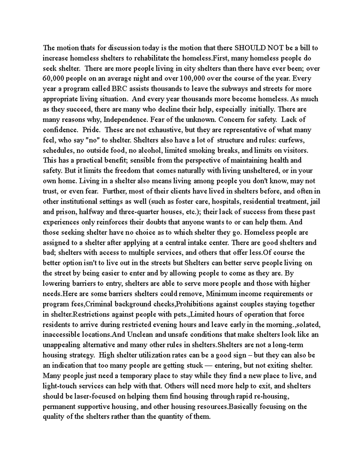 Debate of a bill neg side - The motion thats for discussion today is ...