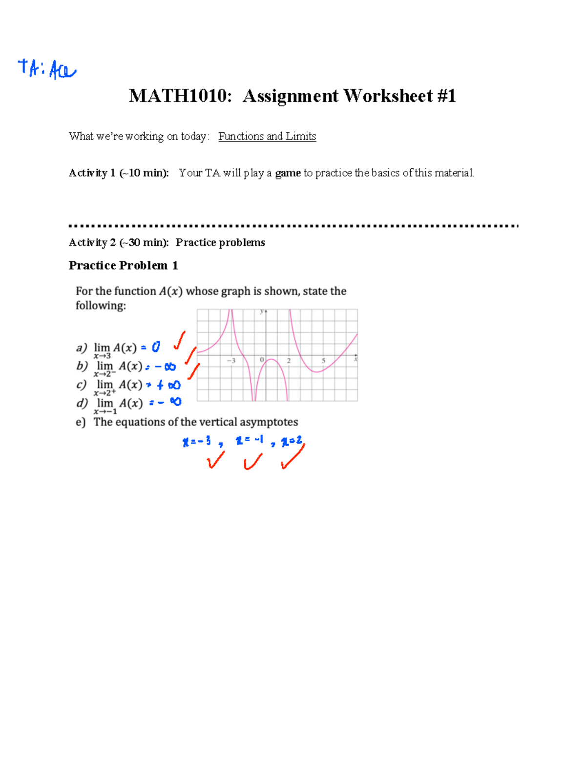 Tutorial 01 Worksheet - MATH1010U - MATH1010: Assignment Worksheet What ...