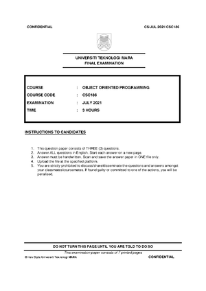Final Report - FACULTY OF COMPUTER AND MATHEMATICAL SCIENCES CSC 186 – OBJECT-ORIENTED ...