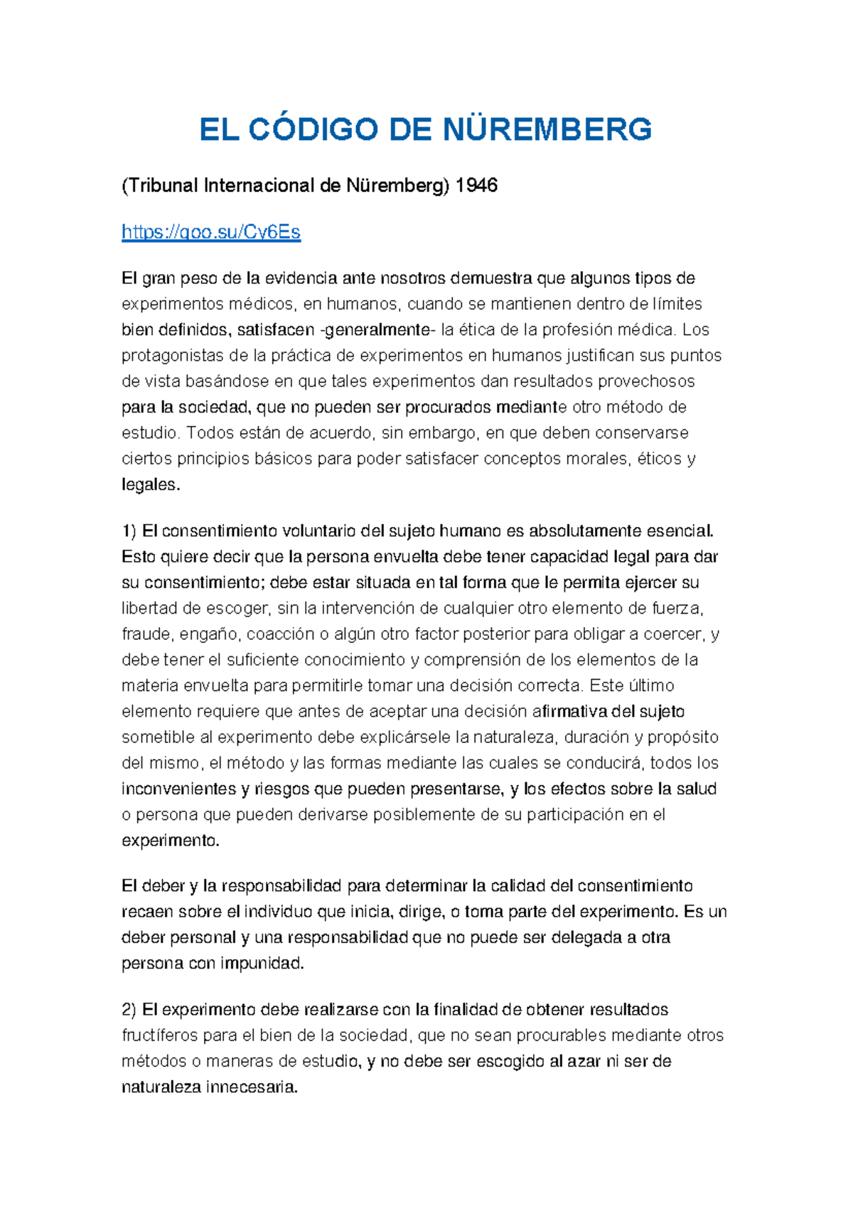 Codigo DE Nuremberg S N - EL CÓDIGO DE NÜREMBERG (Tribunal ...