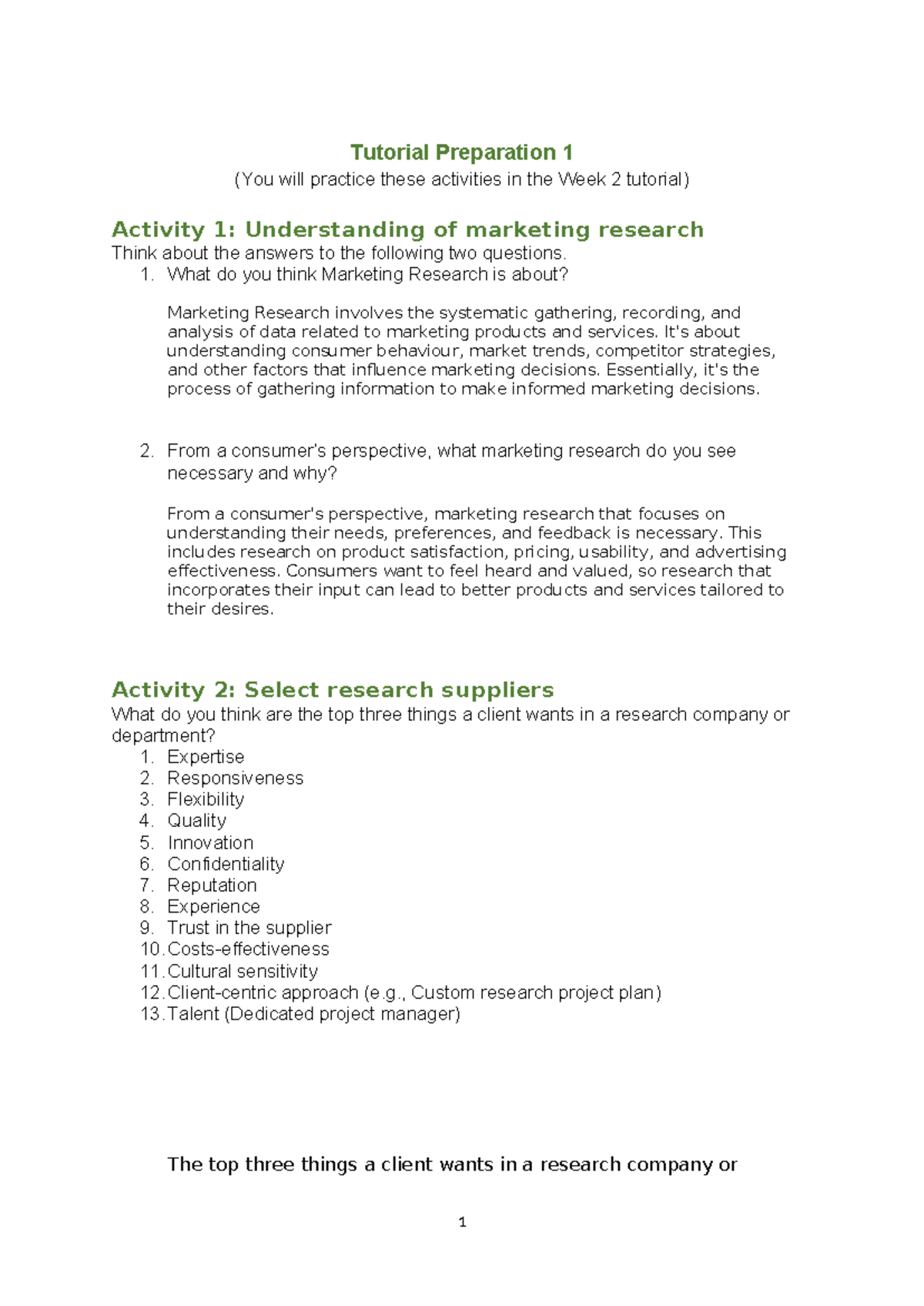 MKTG2305 Tutorial 1 - ... - Tutorial Preparation 1 (You will practice ...