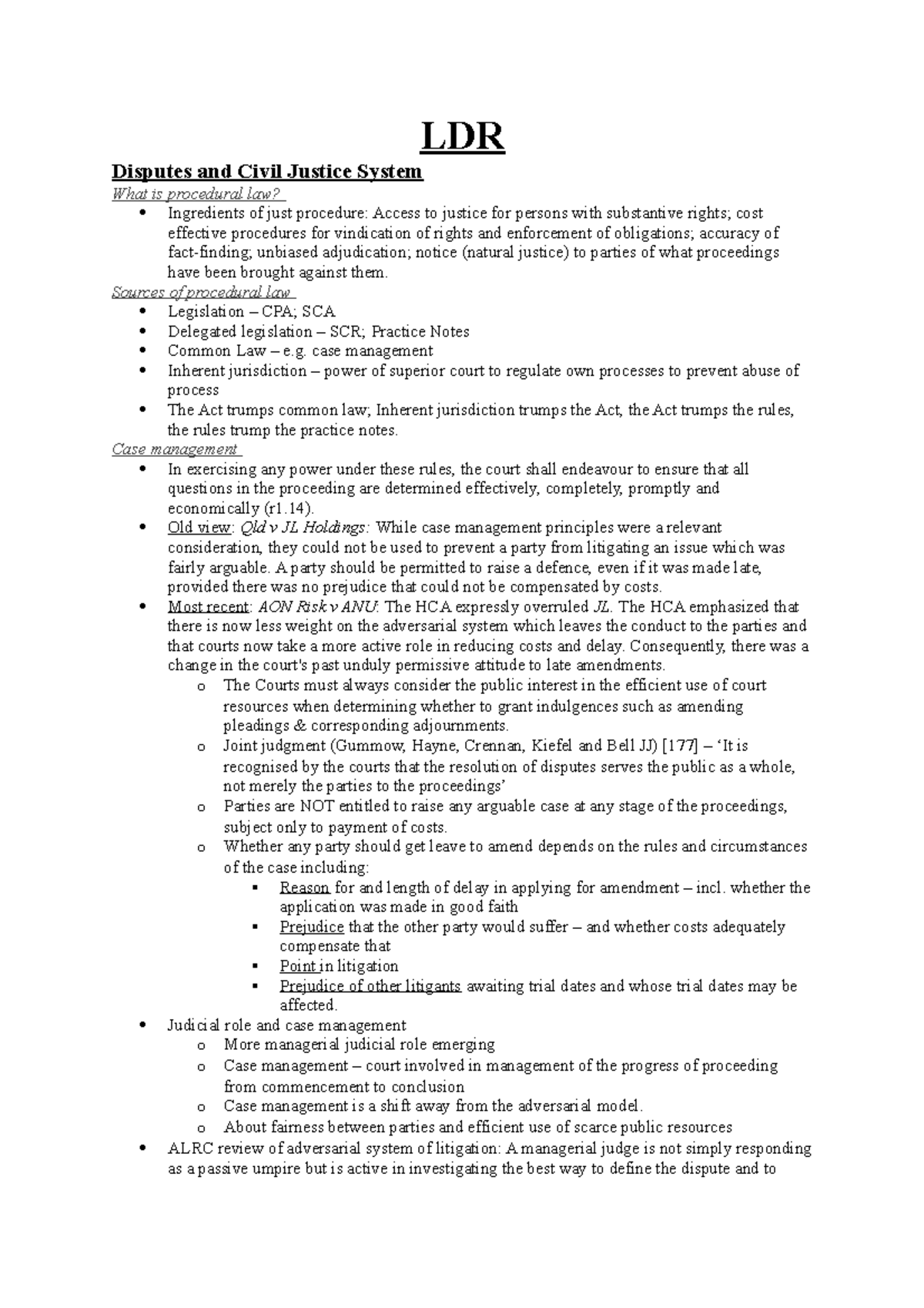 LDR Notes - Summary Laws - LDR Disputes and Civil Justice System What ...