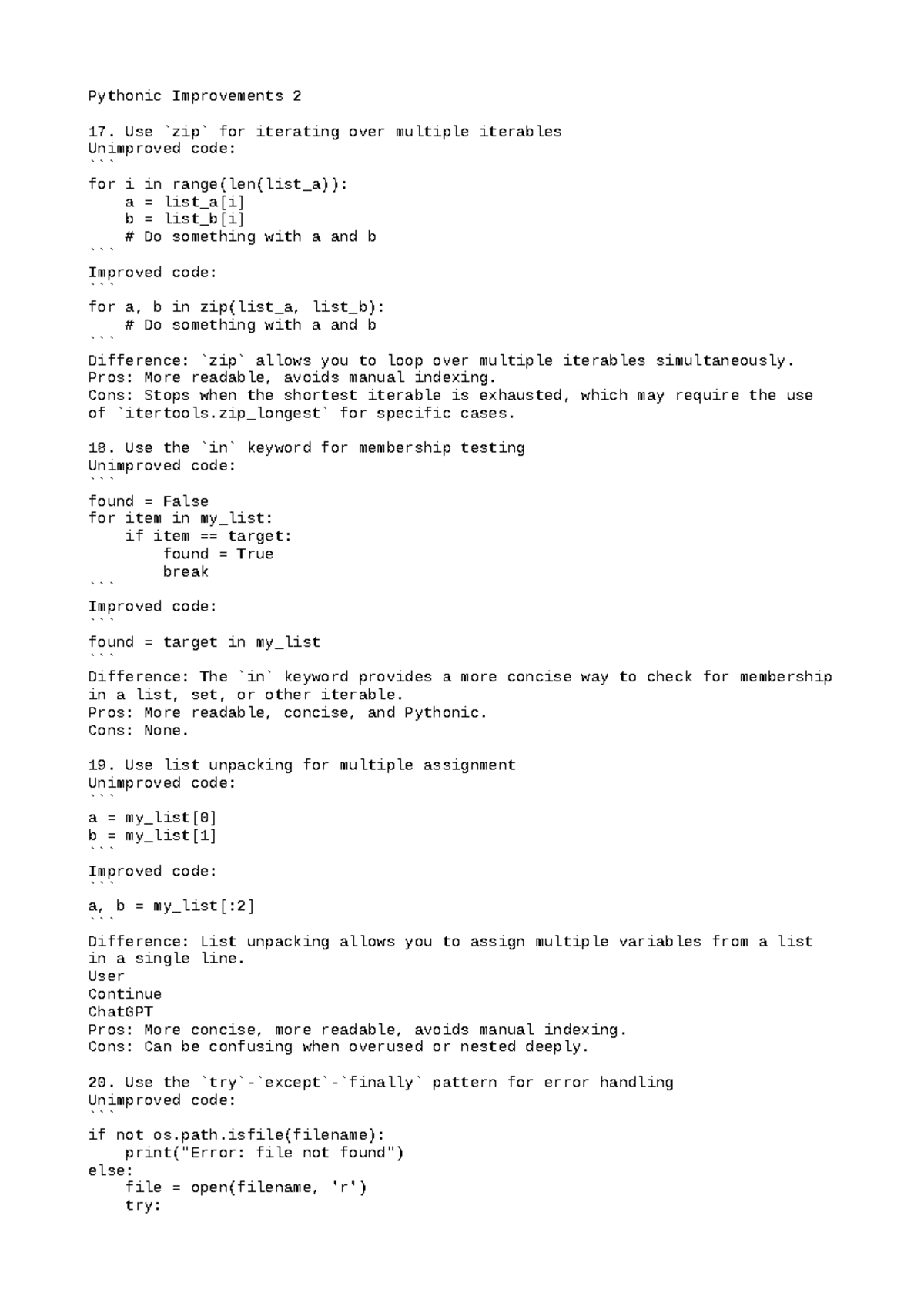 Pythonic Improvements 2 - Use zip for iterating over multiple iterables ...