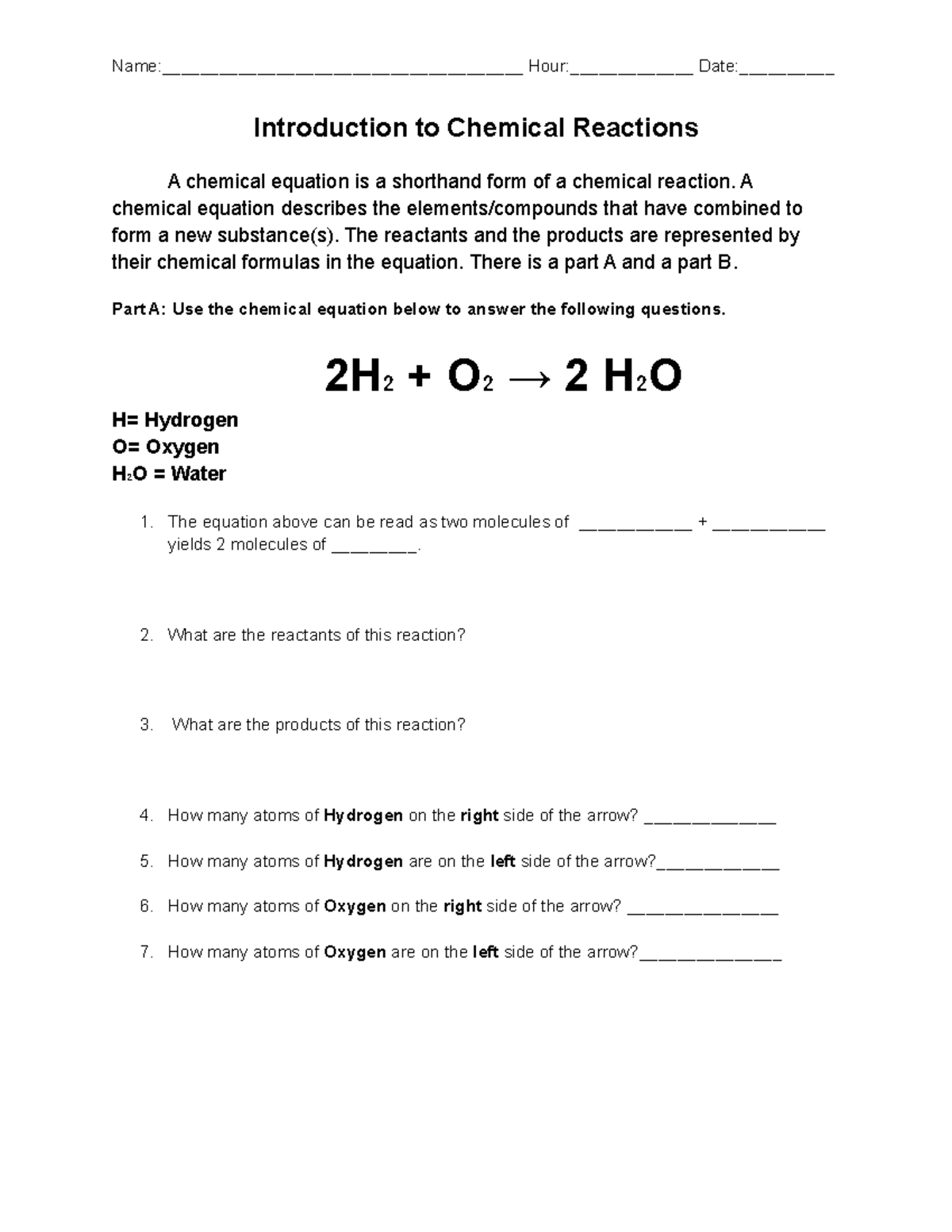 Reading Chemical Equations Introduction Worksheet-1 - ####### - Studocu