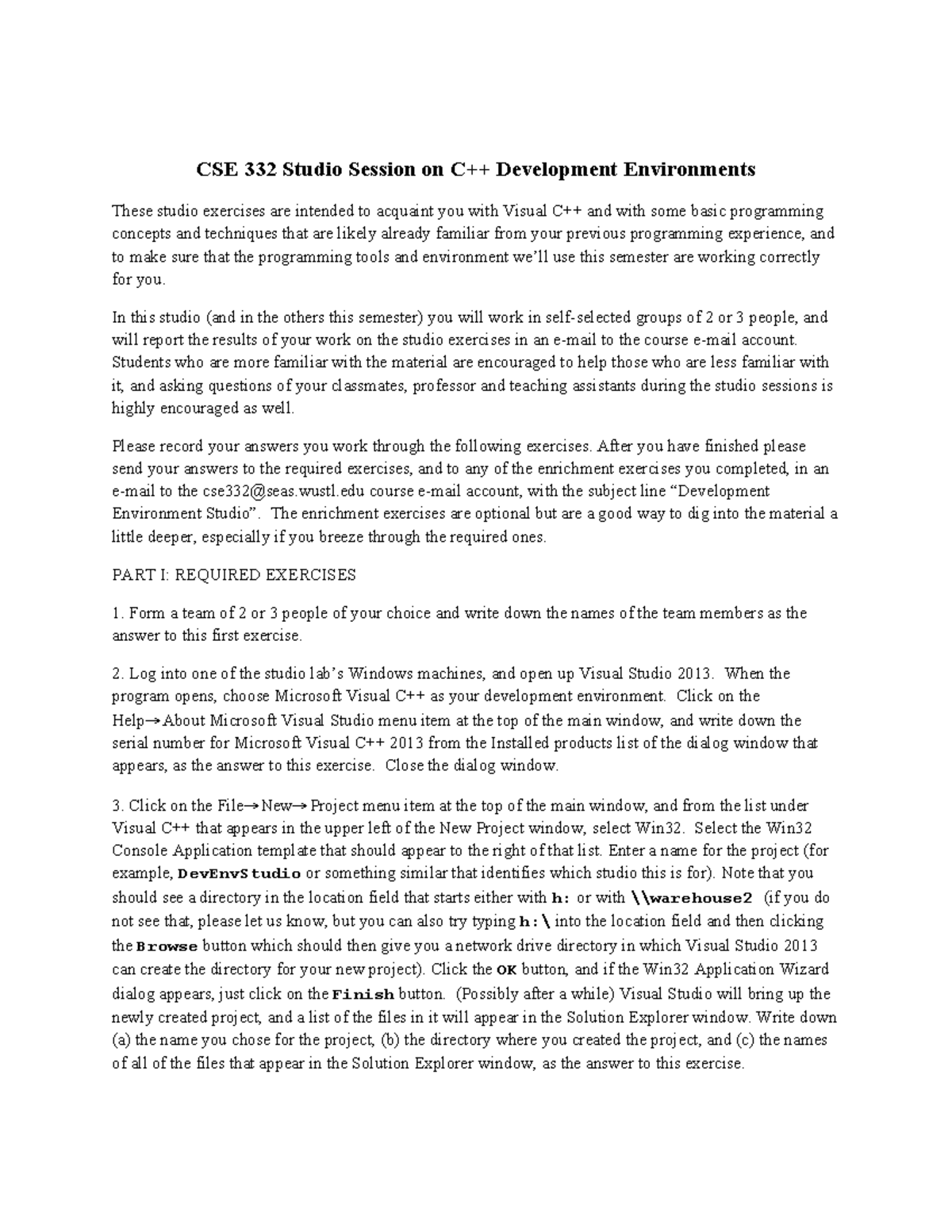 CSE332 2014-2015 Studio Exercises 1 - CSE 332 Studio Session on C++ Development Environments ...