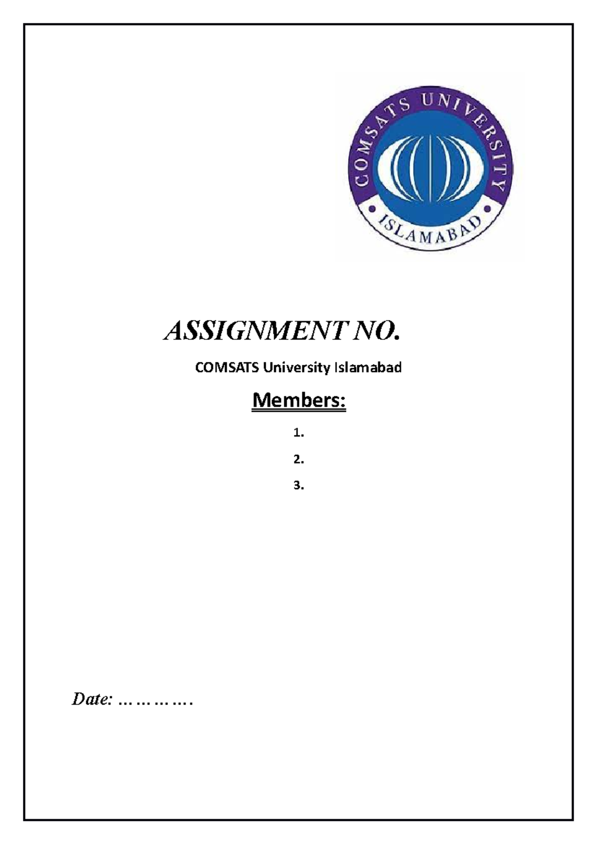27 Assignment Assignment No Comsats University Islamabad Members Date 