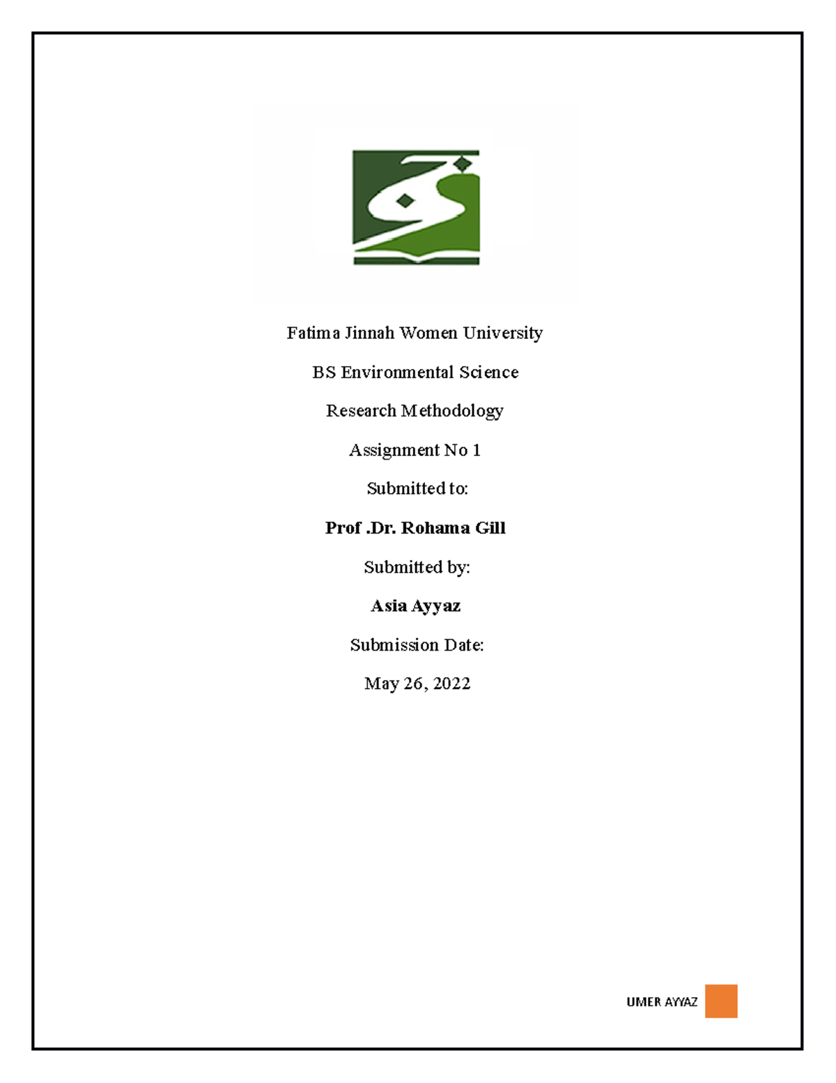 Historical Research - Fatima Jinnah Women University BS Environmental ...