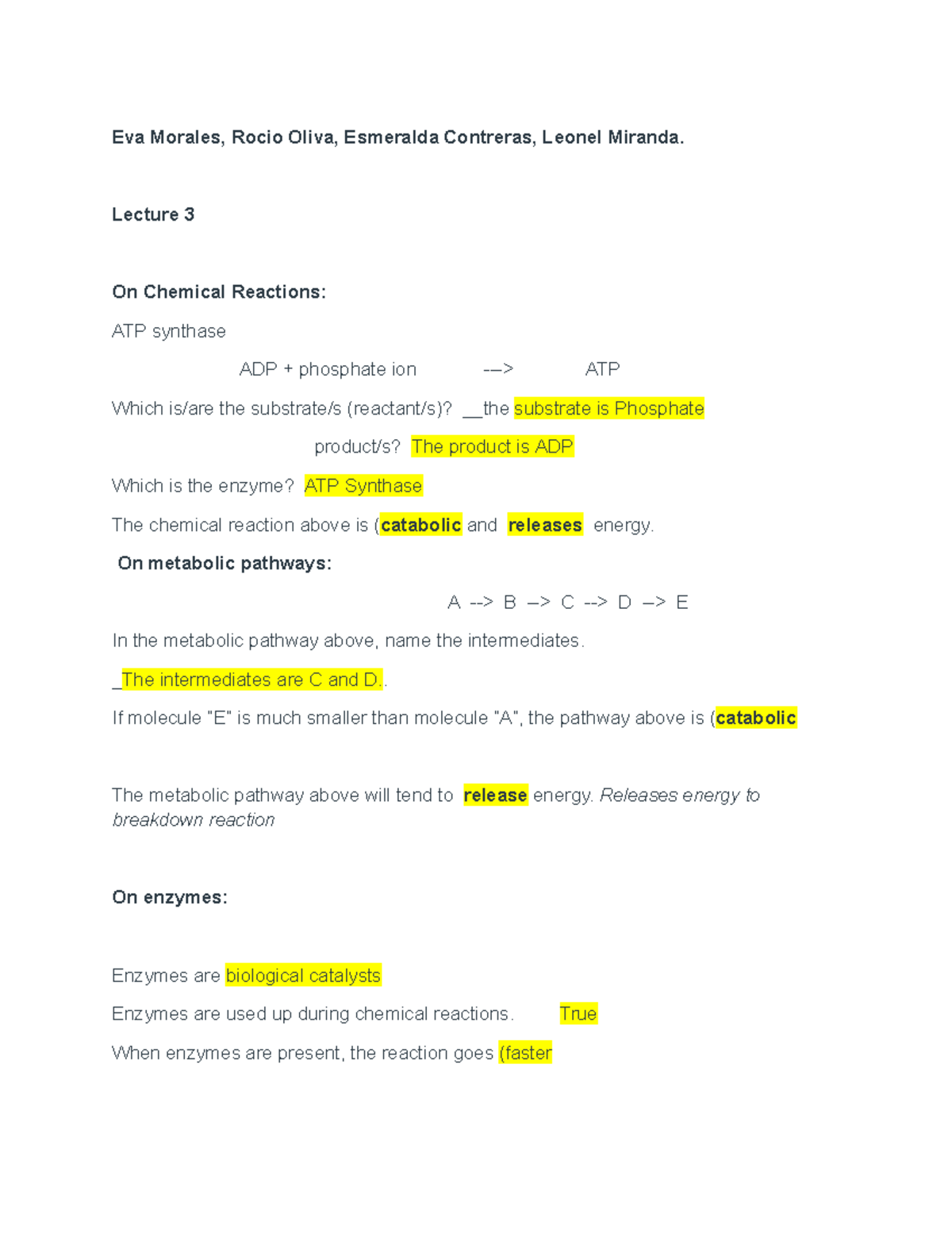 Lecture 3 (1) - Eva Morales, Rocio Oliva, Esmeralda Contreras, Leonel Miranda. Lecture 3 On ...