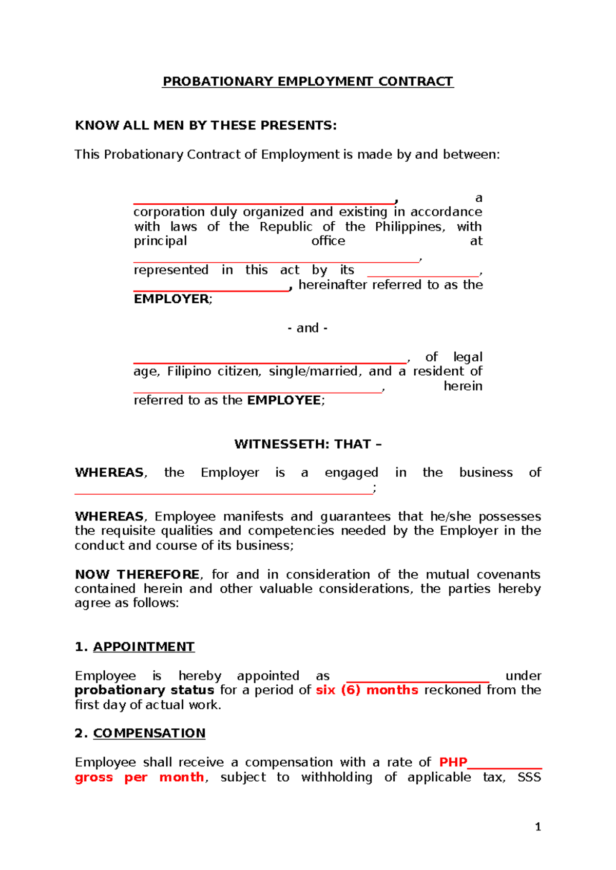 Probationary Employment Contract (June 2024) - PROBATIONARY EMPLOYMENT ...