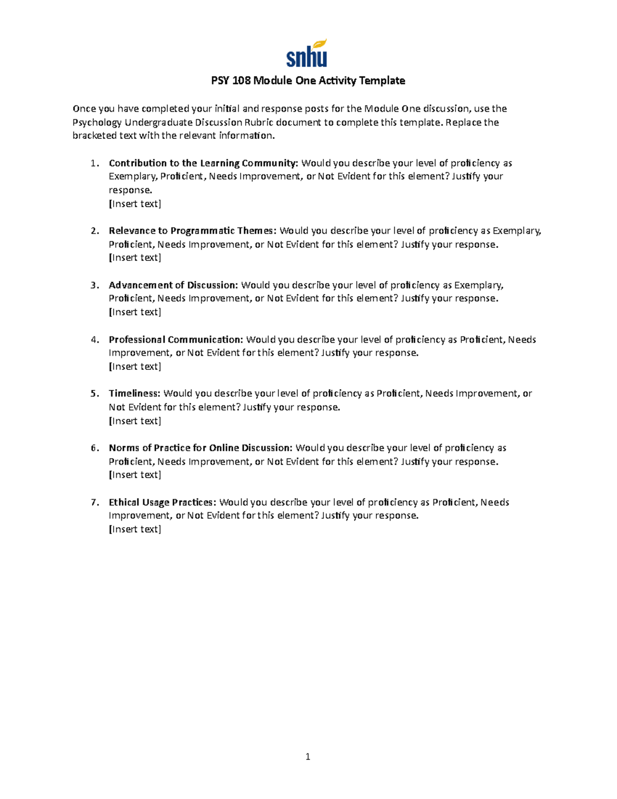 PSY 108 Module One Activity Template - PSY 108 Module One Activity ...