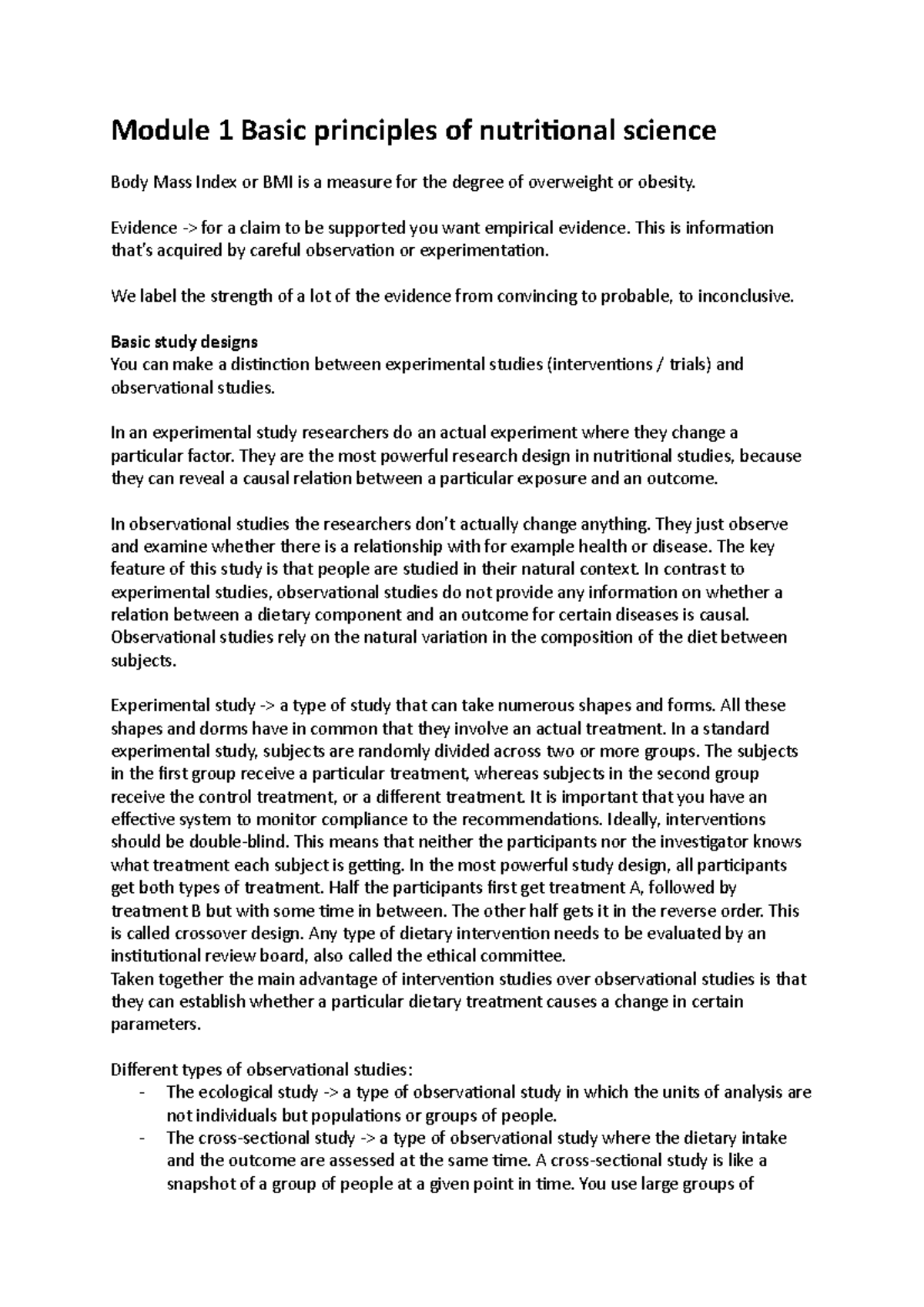 Basic principles of nutritional science - Evidence -> for a claim to be ...