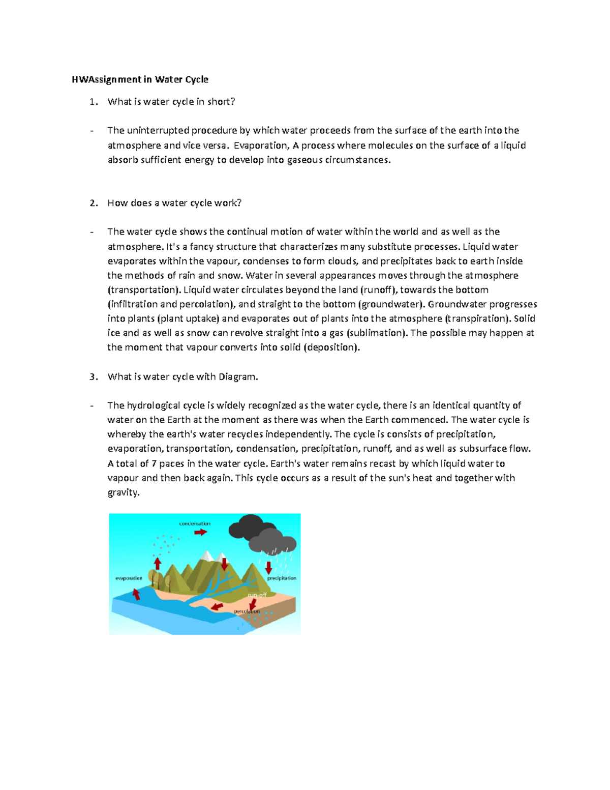 Assignment in Water Cycle - What is water cycle in short? - The ...