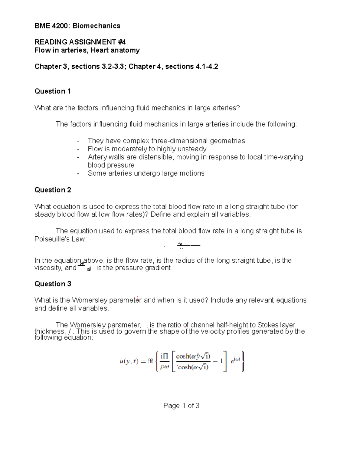 BME 4200 Reading 4 - BME 4200: Biomechanics READING ASSIGNMENT # Flow ...
