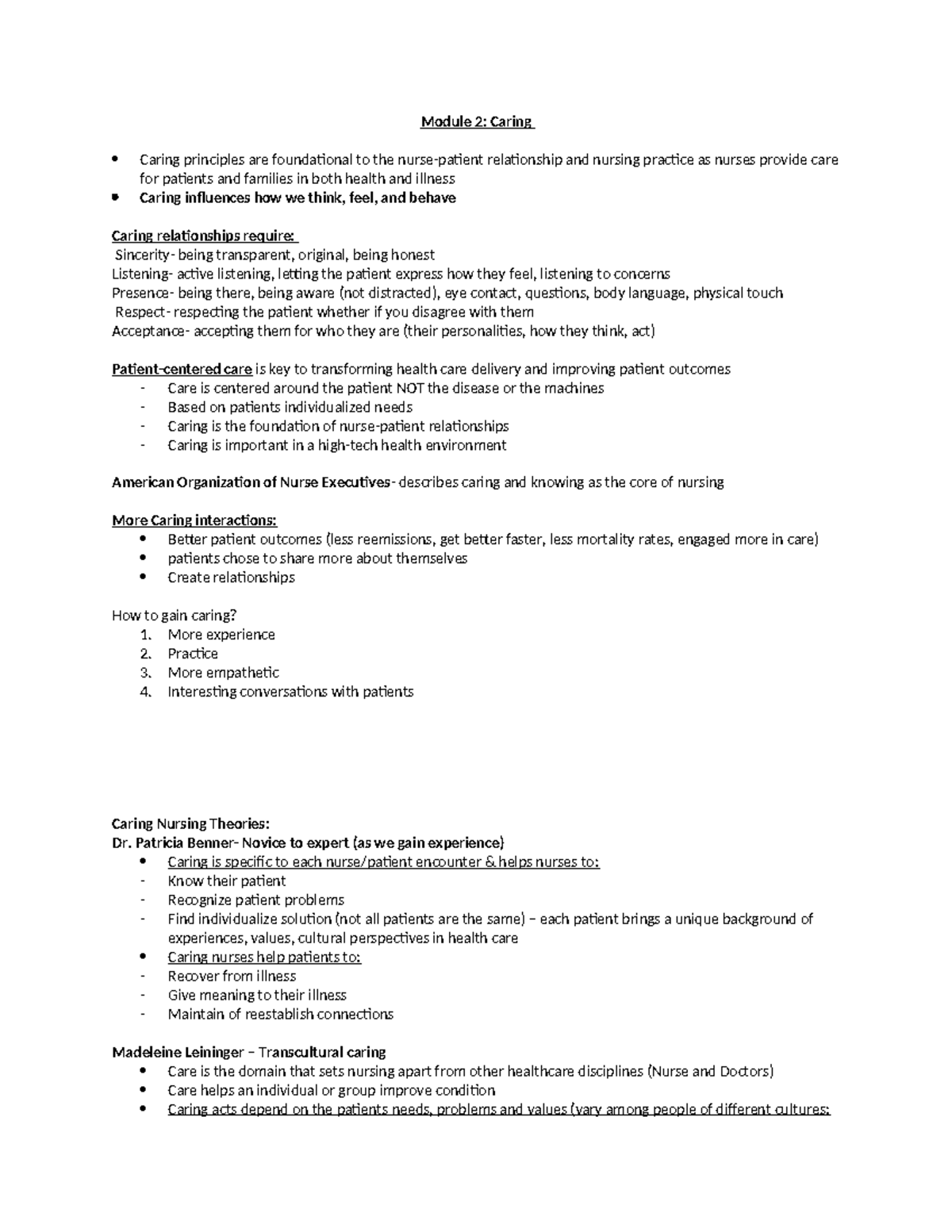 Module 2- caring - Module 2: Caring Caring principles are foundational ...