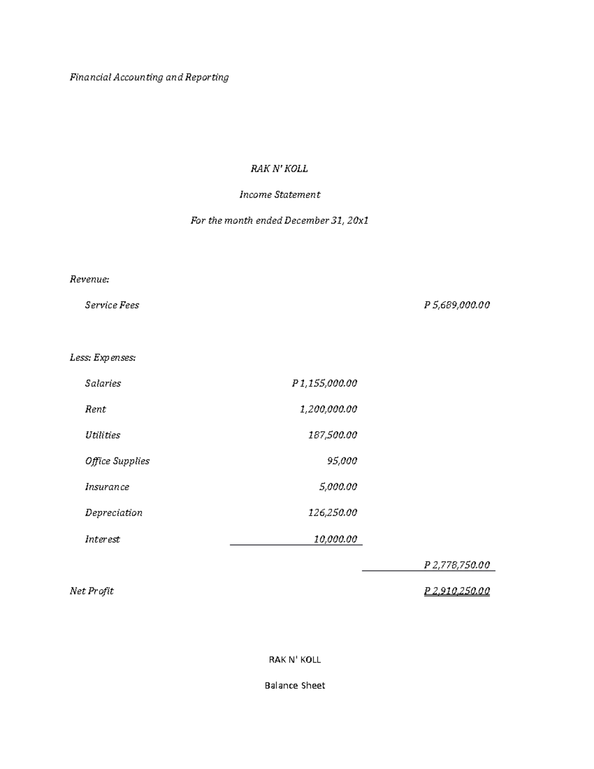 FAR BS IS RAK N' KOLL - rak n rol far - Financial Accounting and ...