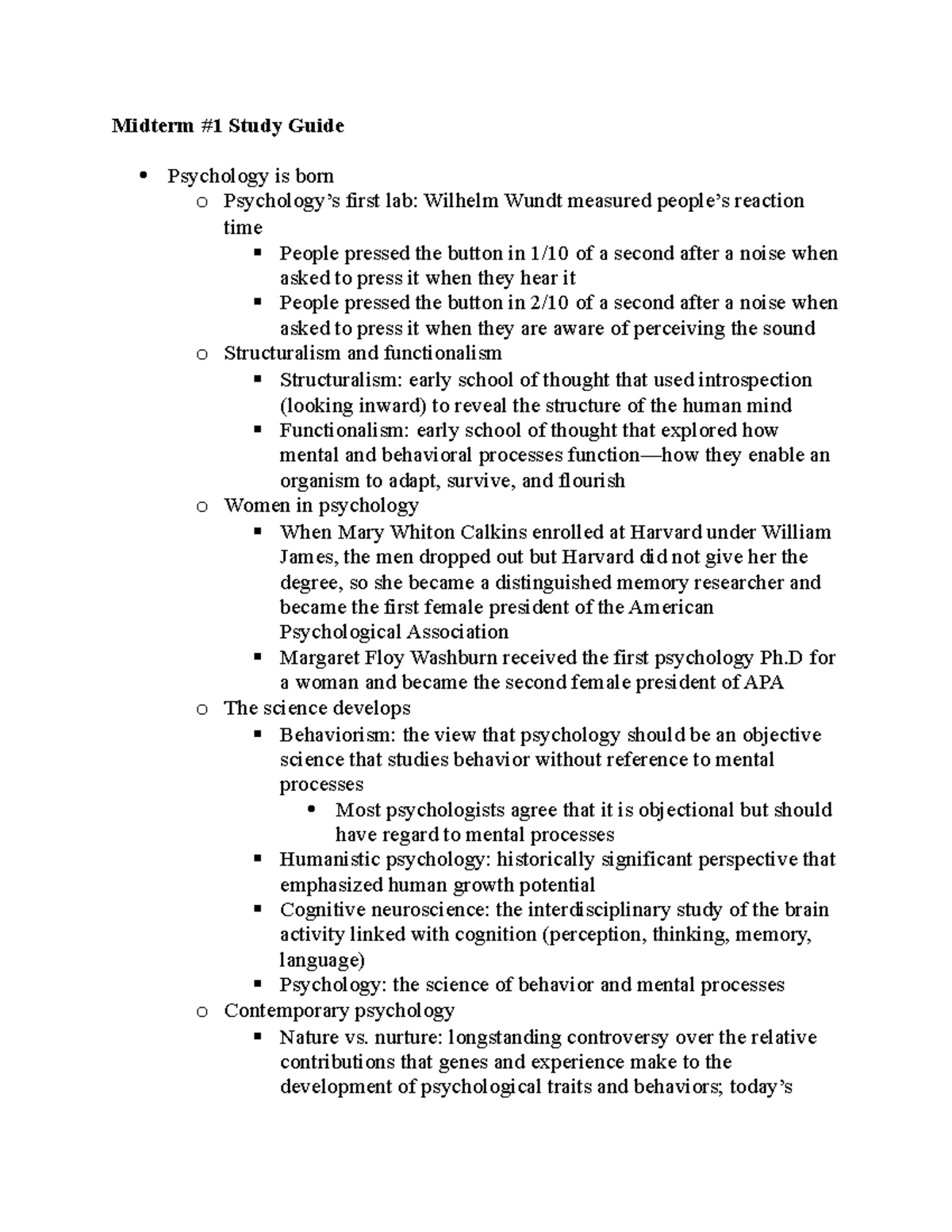 Midterm #1 study guide - o This document contains information that is ...