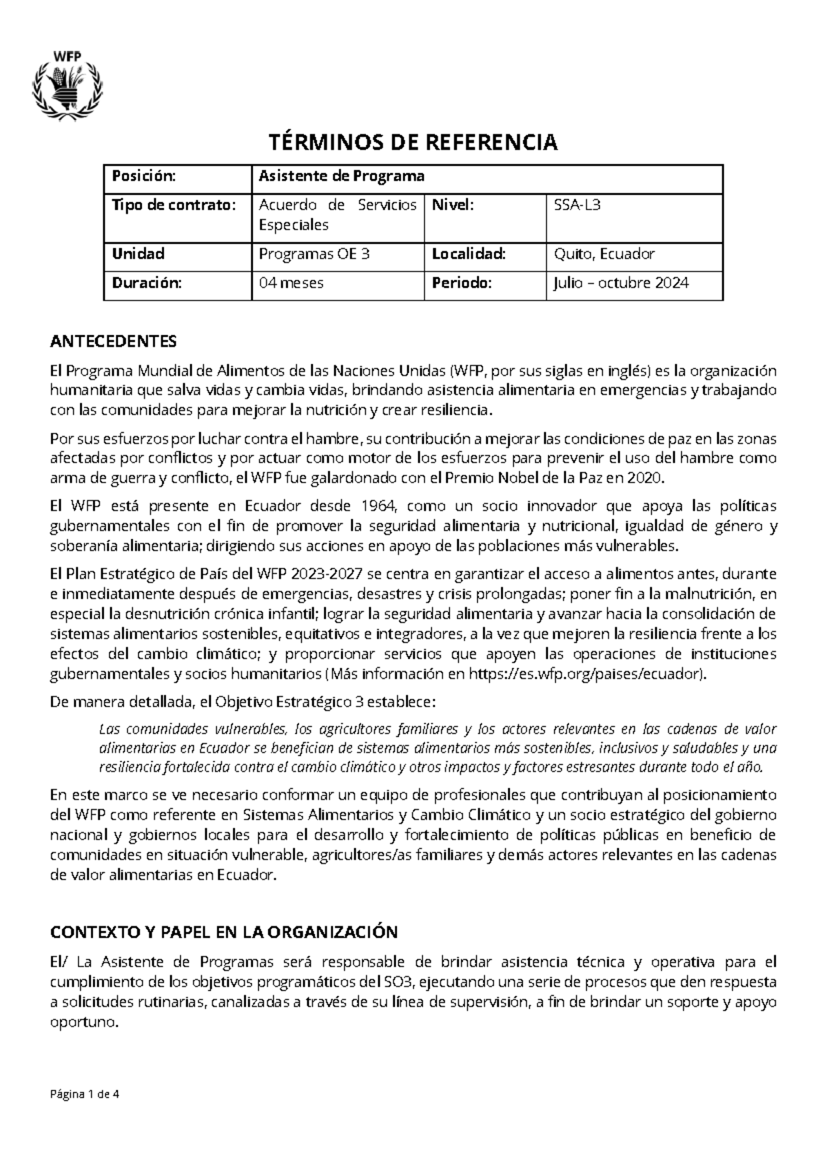 TDR Asistente programa SO3 SSA-3 VA - Posición: Asistente de Programa ...