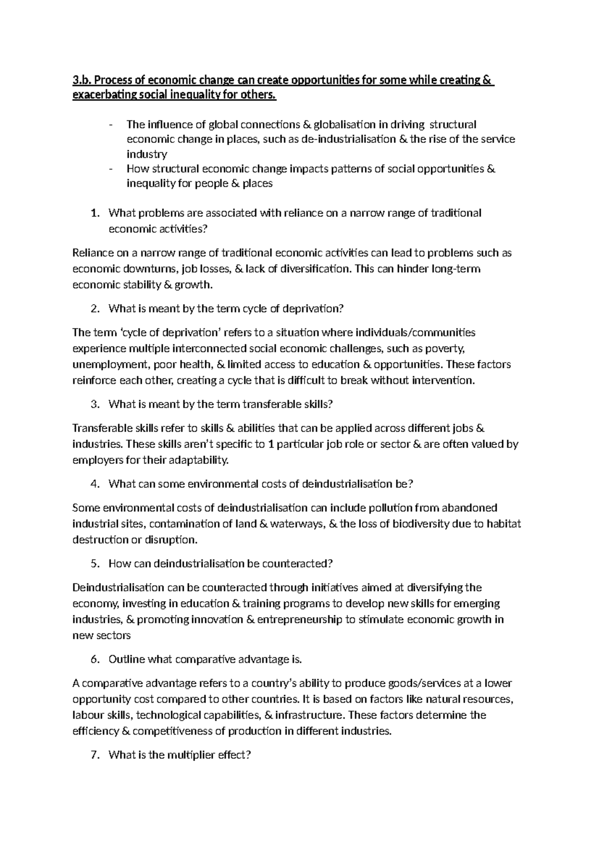 3. social inequality questions - Process of economic change can create ...