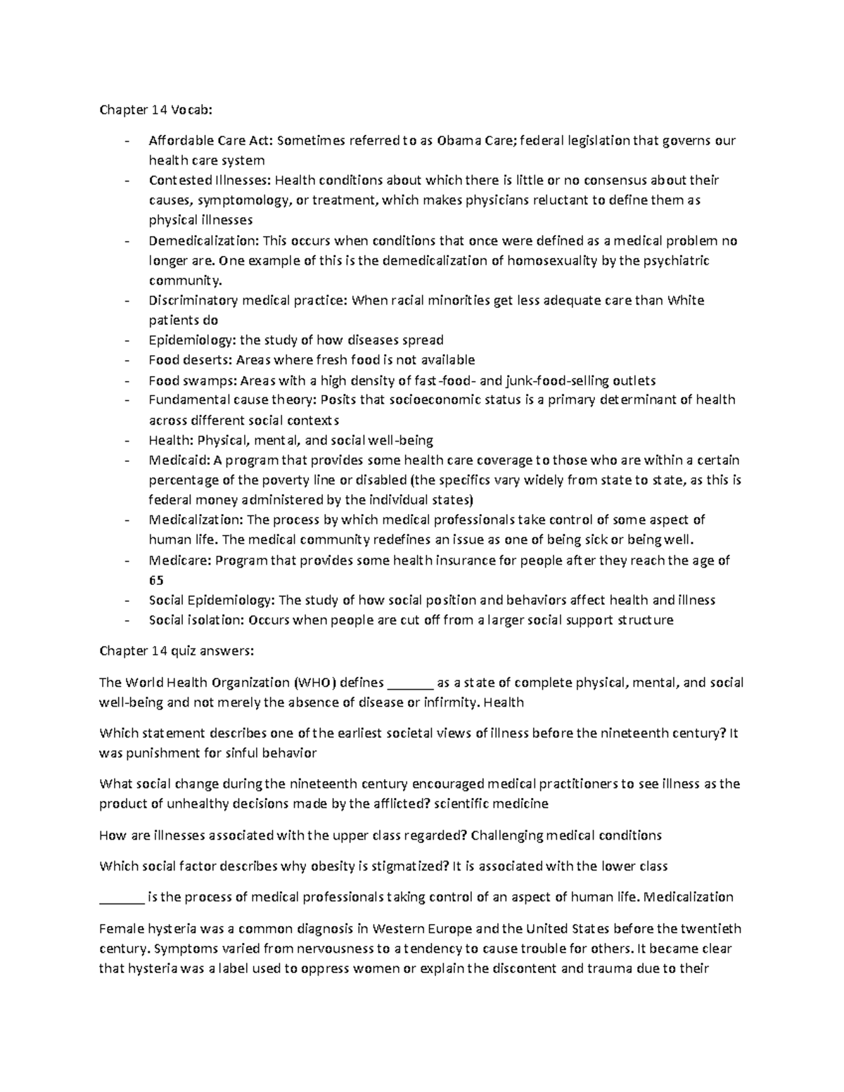 Chapter 14 Review - Chapter 14 Vocab: Affordable Care Act: Sometimes ...