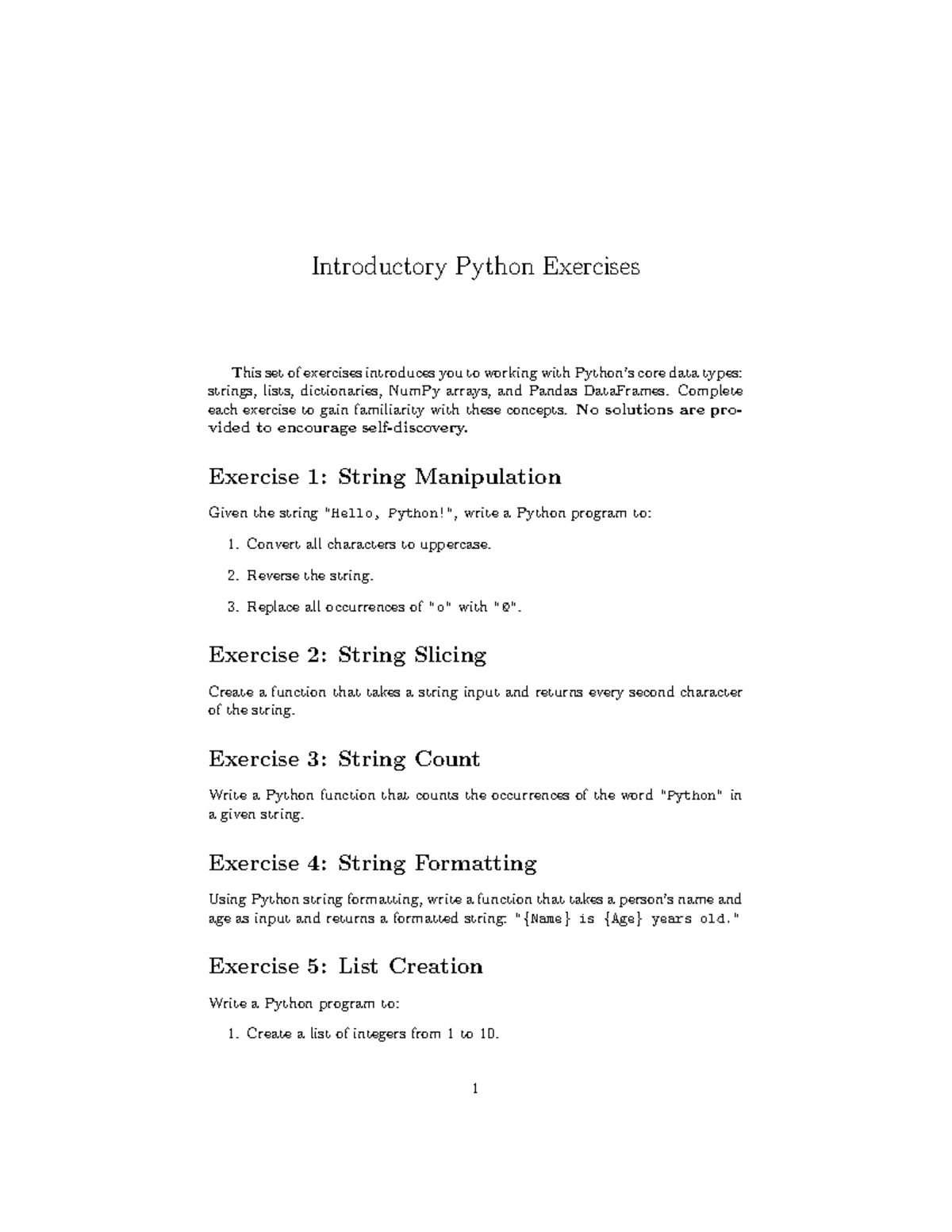 Class 5python Python Exam Questions Introductory Python Exercises This Set Of Exercises 