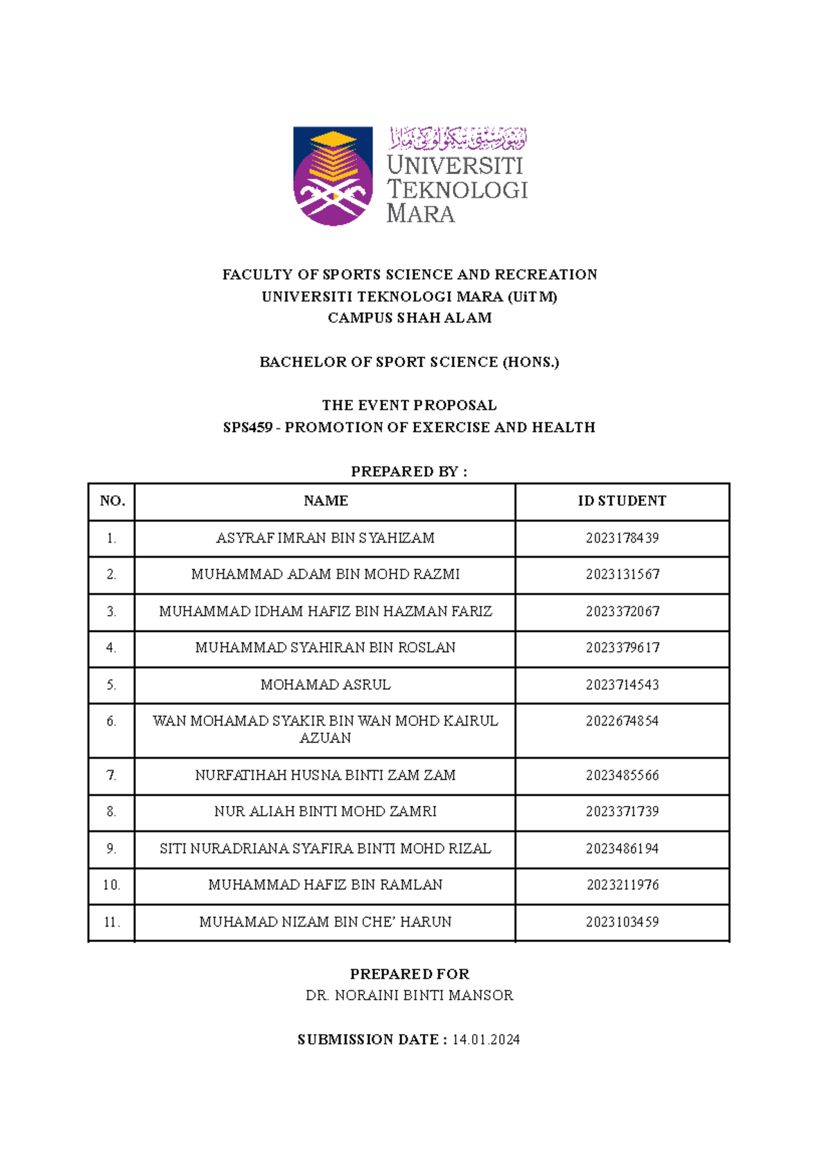 The Event Proposal - FACULTY OF SPORTS SCIENCE AND RECREATION ...