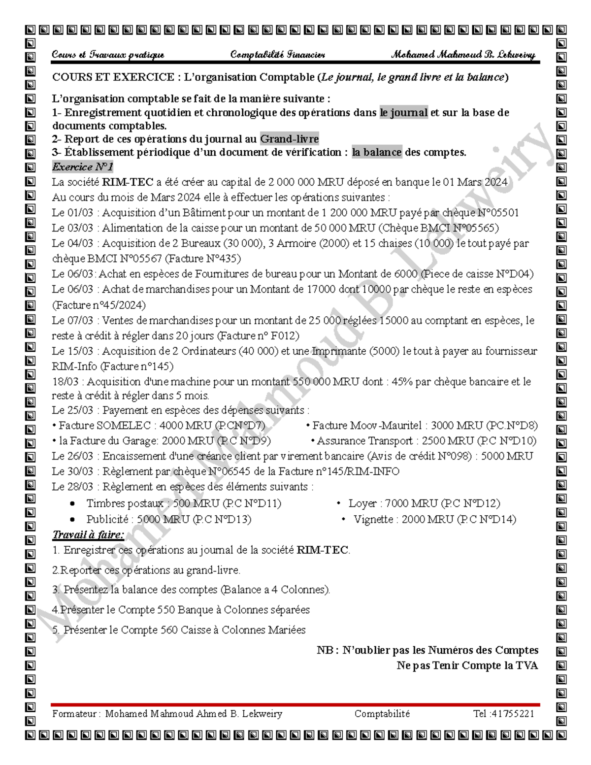 EXO J GL & BAL - COURS - Cours et Travaux pratique Comptabilité Financier Mohamed Mahmoud B ...