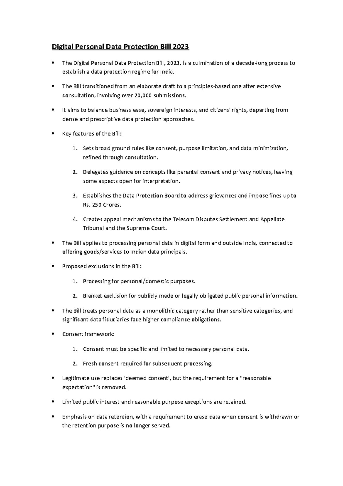 Digital Personal Data Protection Bill 2023 - The Bill transitioned from ...