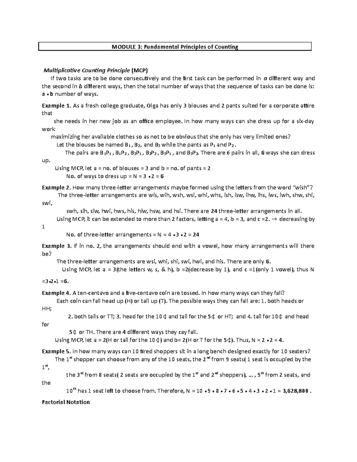 Module 3 Fundamental Principles of Counting - MODULE 3: Fundamental ...