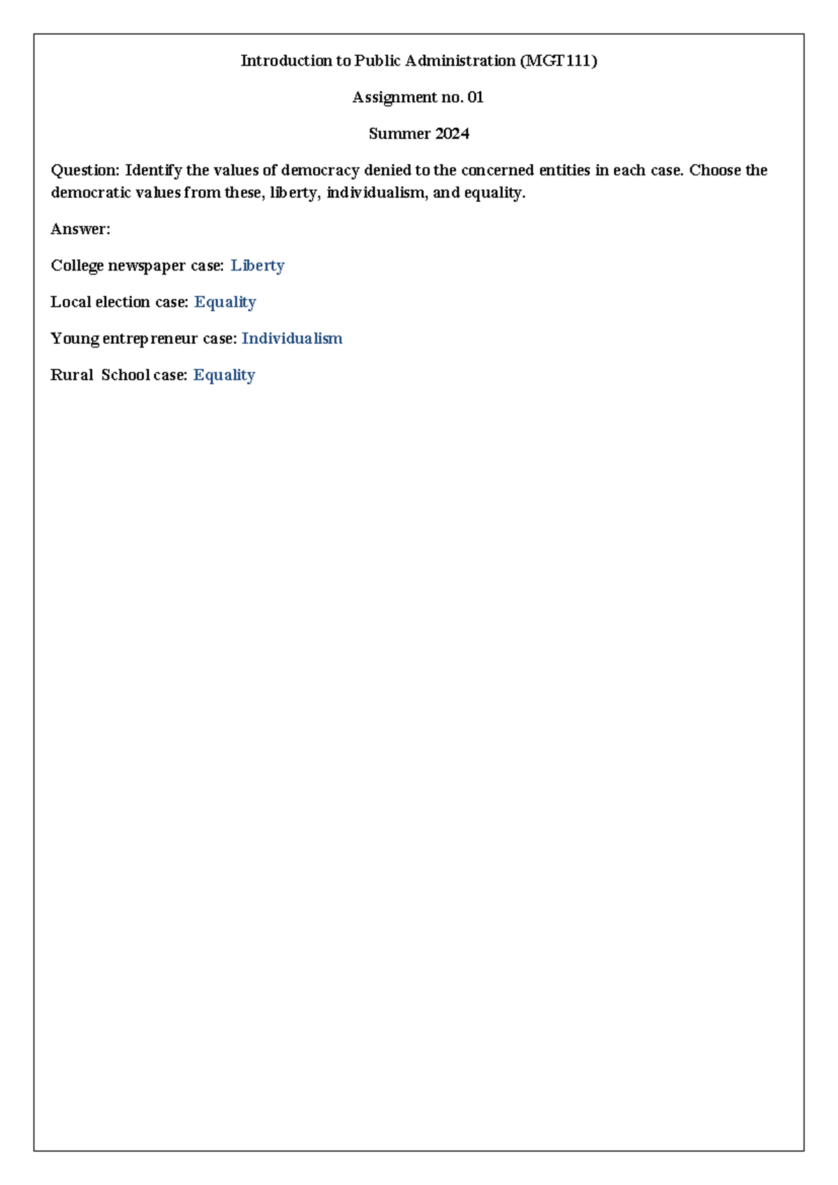 Mgt111 assignment solution - Introduction to management Public Administration - Introduction to ...