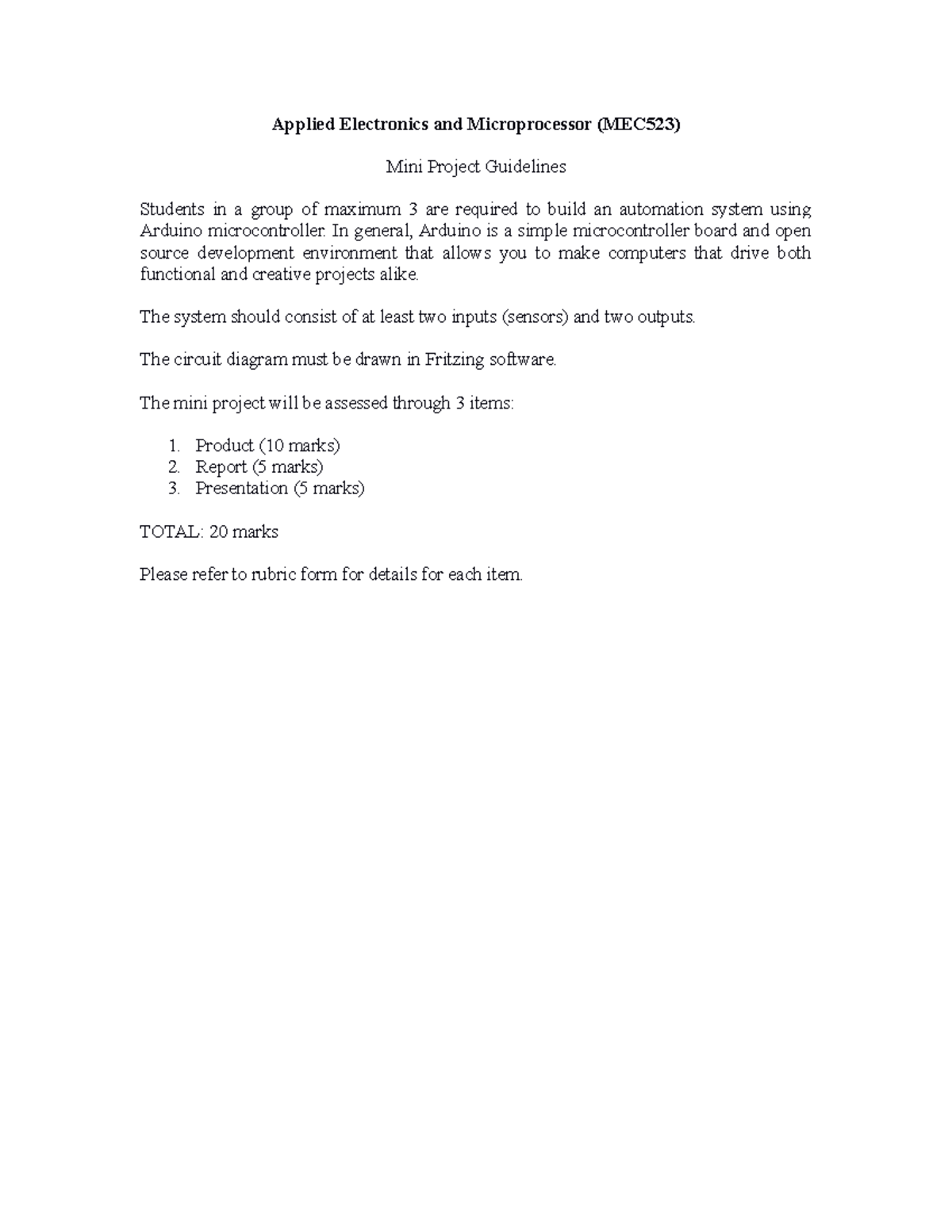 Mini Project Guidelines - Applied Electronics and Microprocessor ...