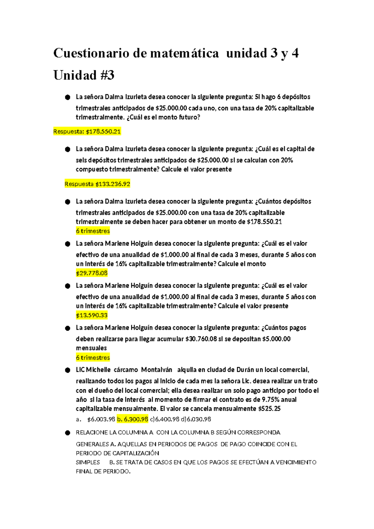 Cuestionario de matemática financiera de la unidad 3 y 4.doc XX - Cuestionario de matemática ...
