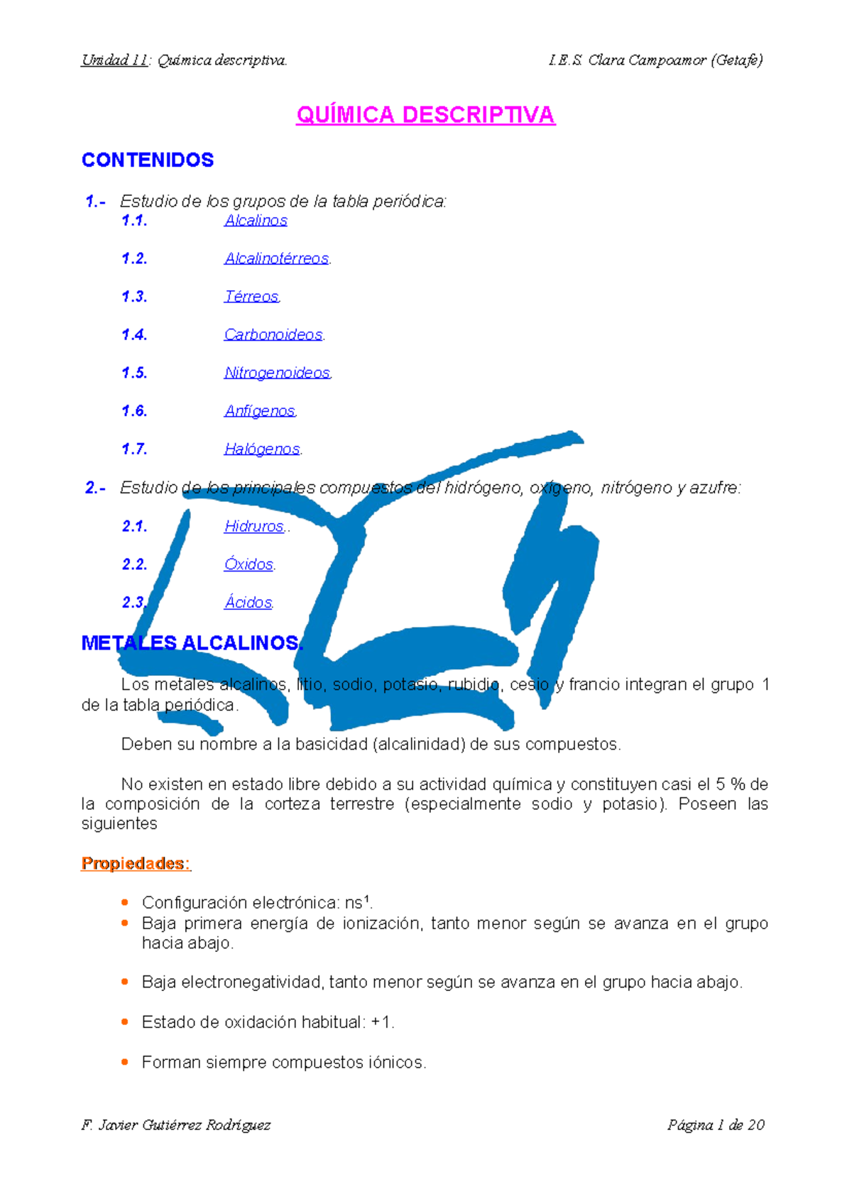 11Química Descriptiva - QUÍMICA DESCRIPTIVA CONTENIDOS 1.- Estudio de ...