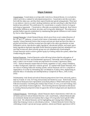 Fem theory lecture notes - Feminism is based on the idea of conflict ...