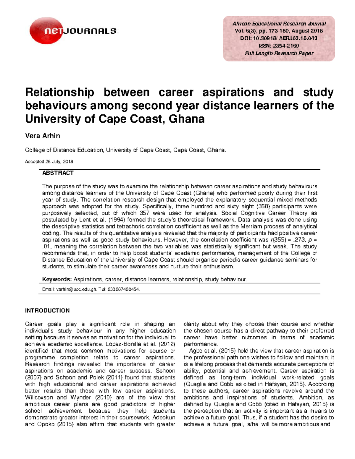 EJ1208435 - Hand outs - Relationship between career aspirations and ...