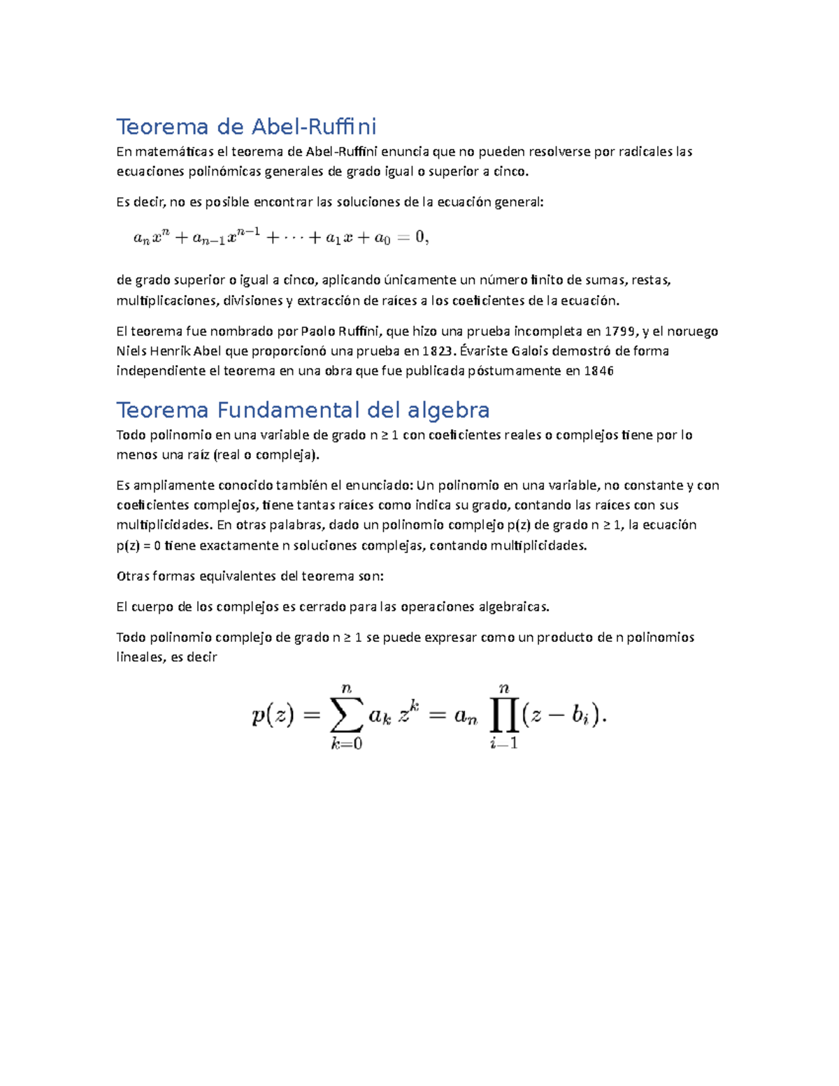 Teorema de Abel-Ruffini - Es decir, no es posible encontrar las ...