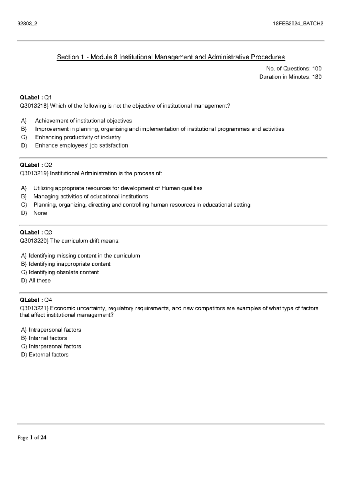 M8 - NOTES - Section 1 - Module 8 Institutional Management and ...