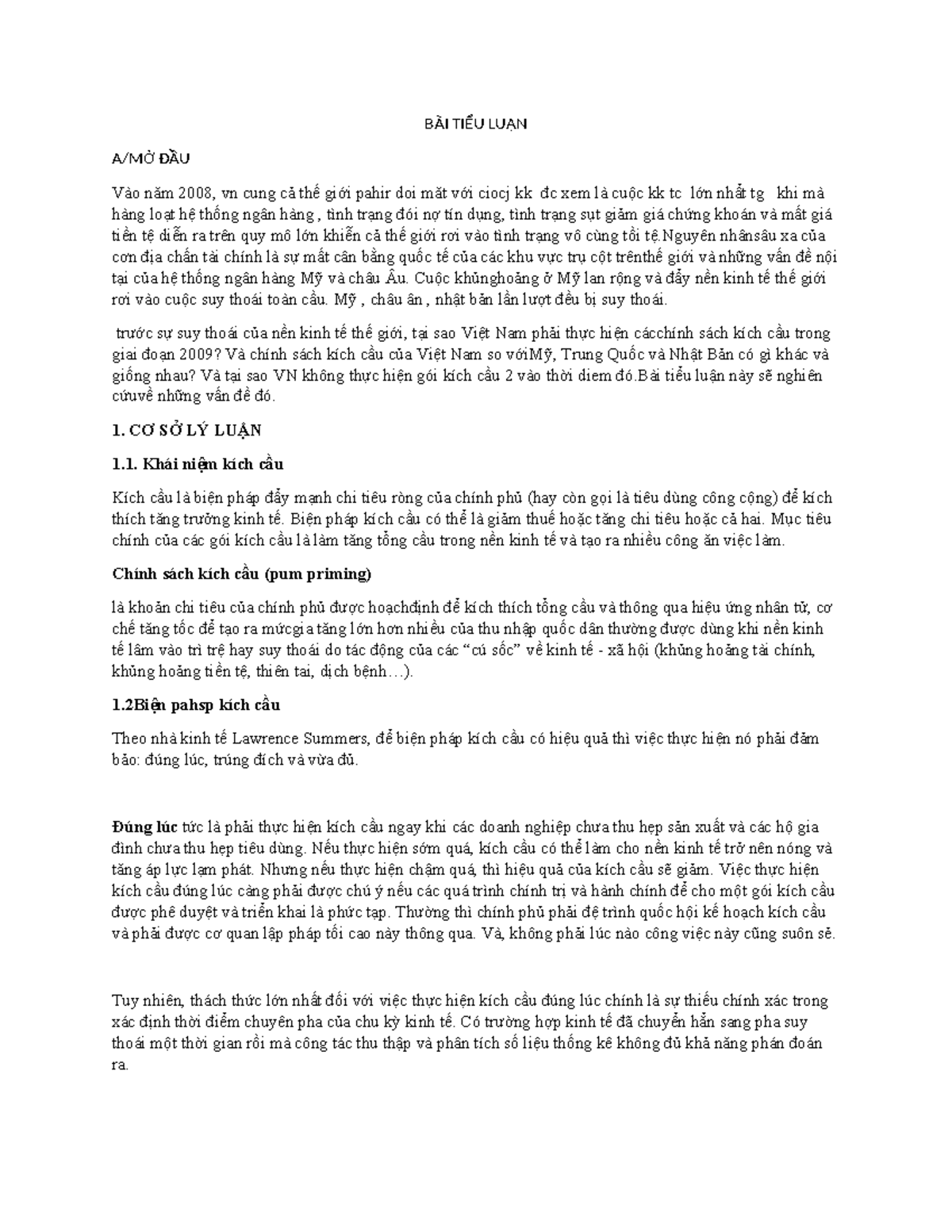 BÀI TIỂU LUẬN - iiooooo - BÀI TIỂU LUẬN A/MỞ ĐẦU Vào năm 2008, vn cung ...