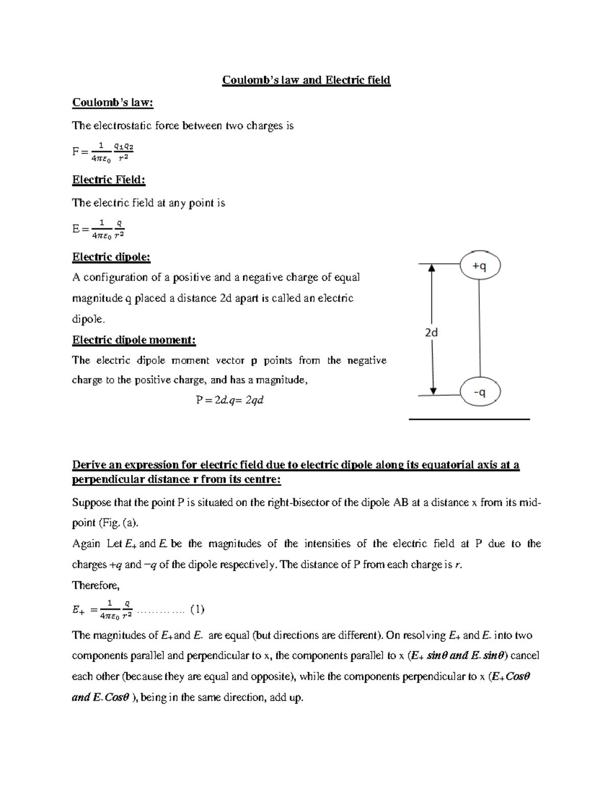 Lecture 03 - class notes - Coulomb’s law and Electric field Coulomb’s ...