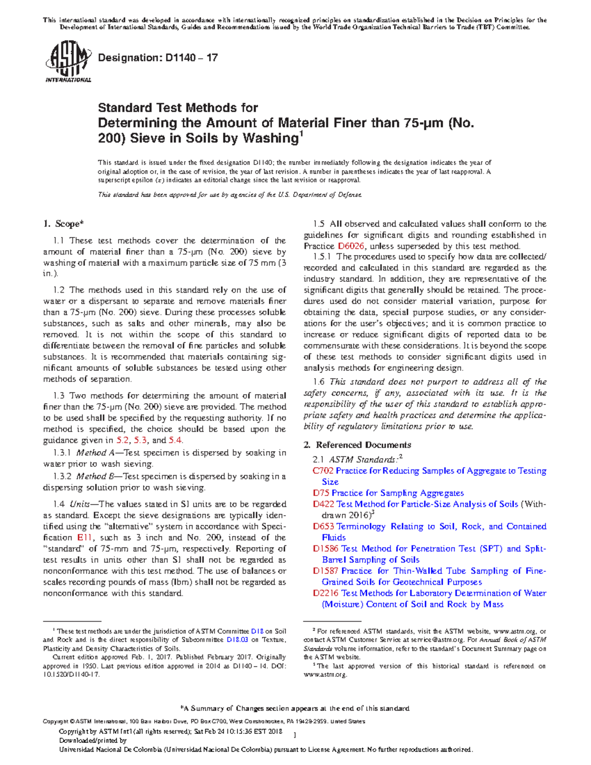 ASTM D1140 17 Soil Washing Sieve 200 - Designation: D1140 − 17 Standard ...