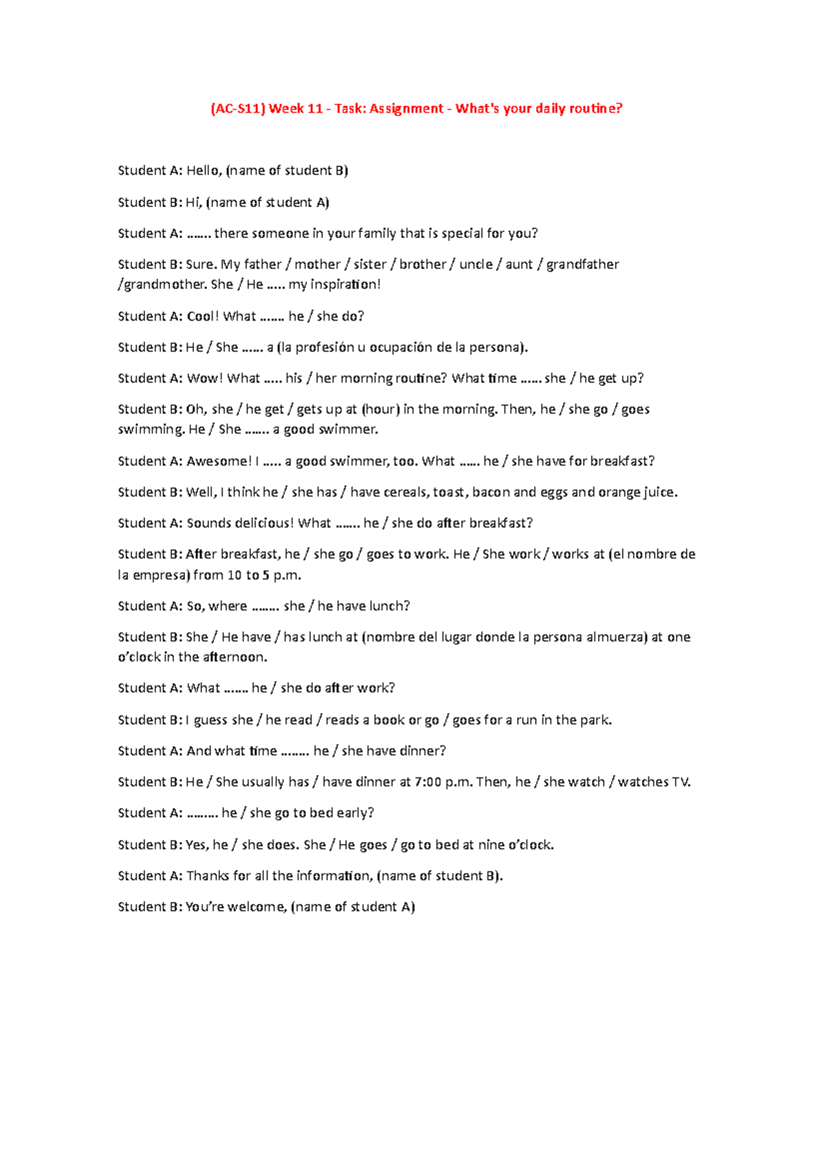 Ingles S - conversacion en pareja - (AC-S11) Week 11 - Task: Assignment ...
