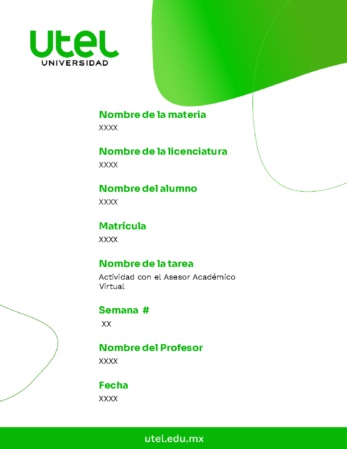 Formato actual Utel Plus (Descargar documento desde Archivo) - Nombre de la materia XXXX Nombre ...