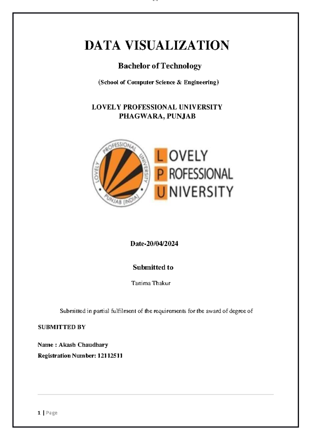 Tableau project report - DATA VISUALIZATION Bachelor of Technology ...