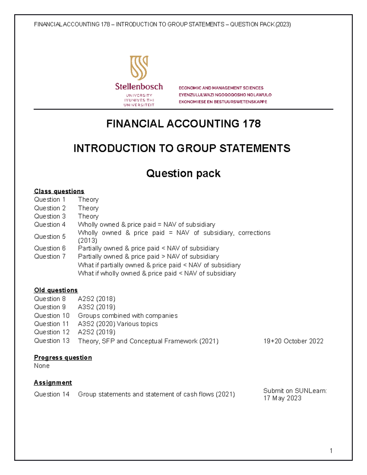 3. Introduction to group statements - question pack - 2023 - FINANCIAL ...