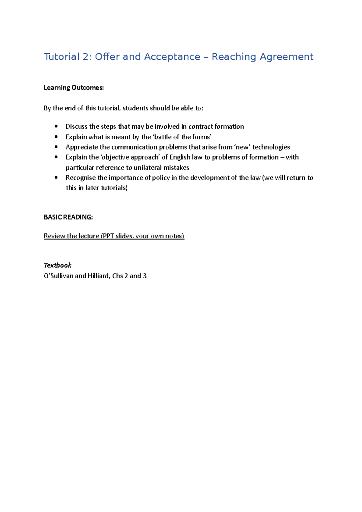 Contract Tutorial 2 Worksheet - 2020-2021 - Tutorial 2: Offer and Acceptance – Reaching ...