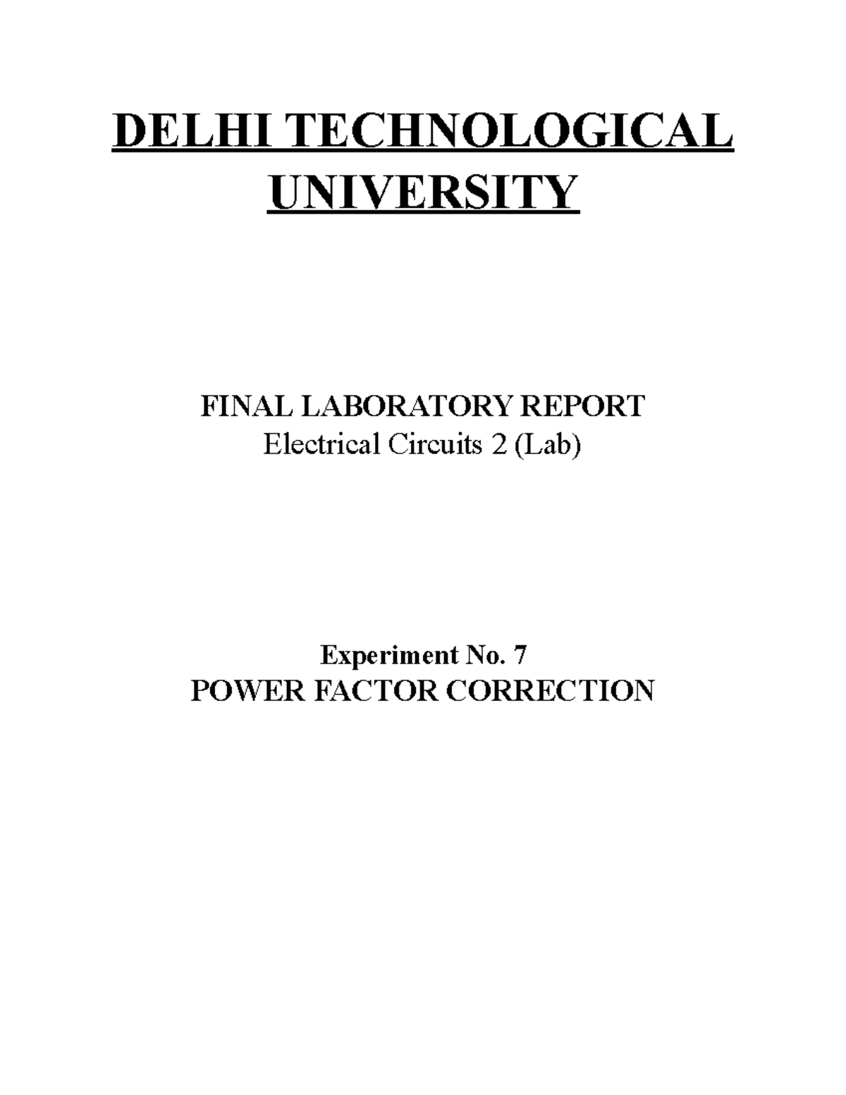 Electric Circuits Final Report - DELHI TECHNOLOGICAL UNIVERSITY FINAL ...