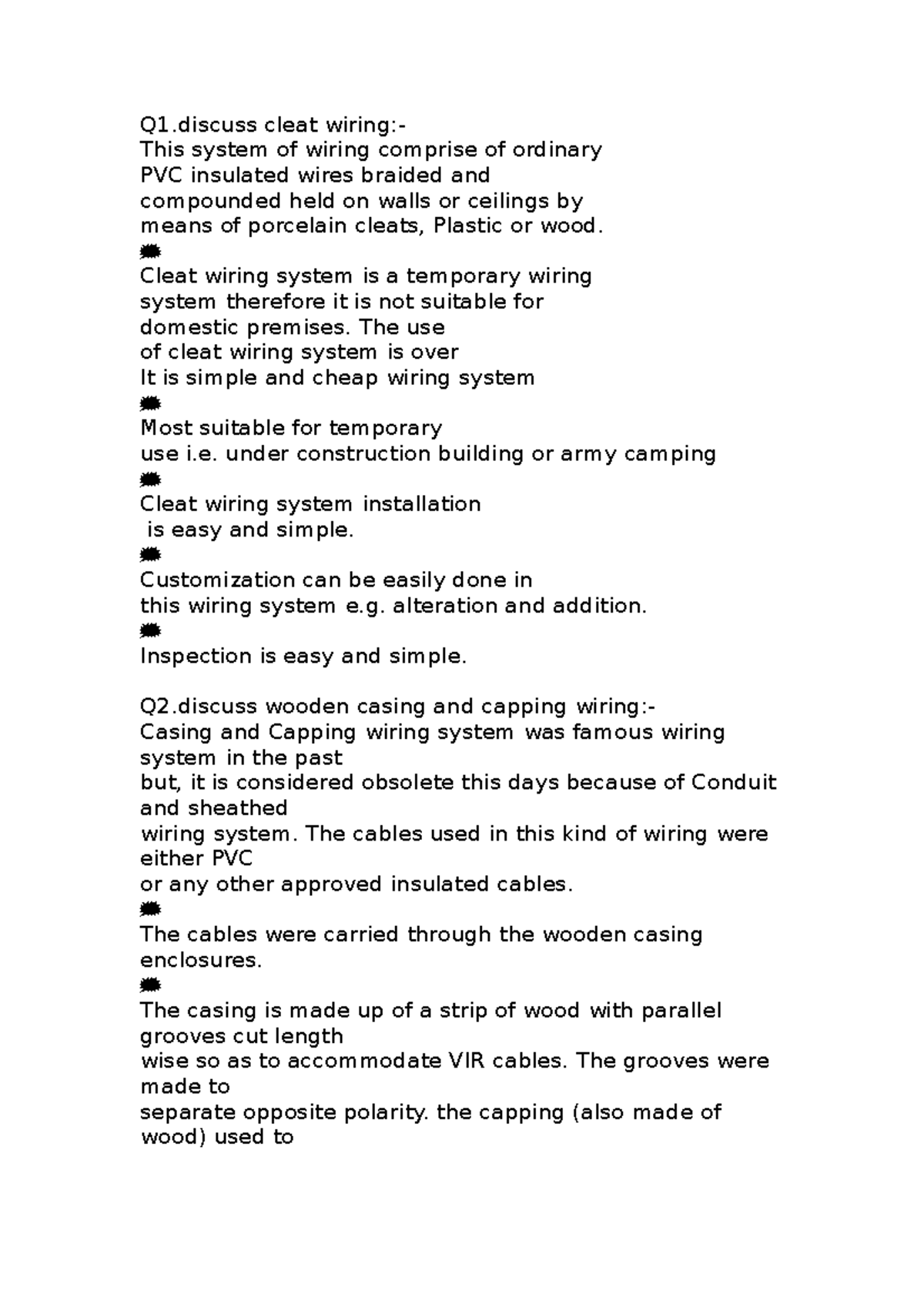 Bee1 - cleat wiring explanation - Q1 cleat wiring:- This system of ...